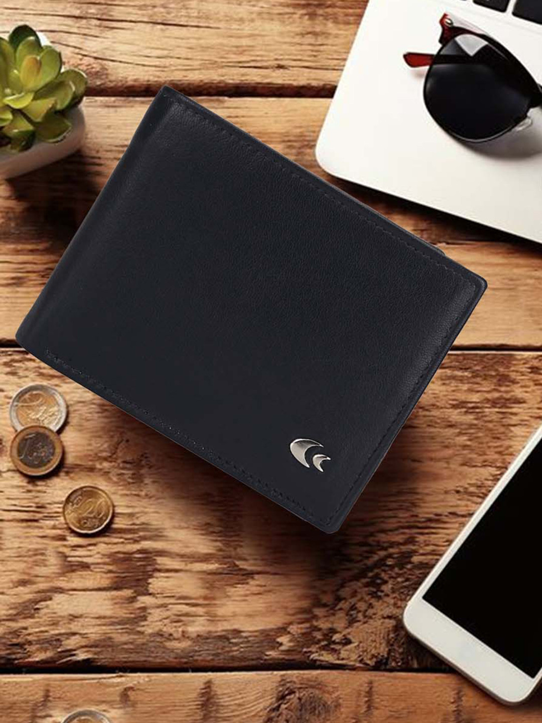 Buy Allen Cooper Men Navy Blue Textured Leather Three Fold Wallet ...