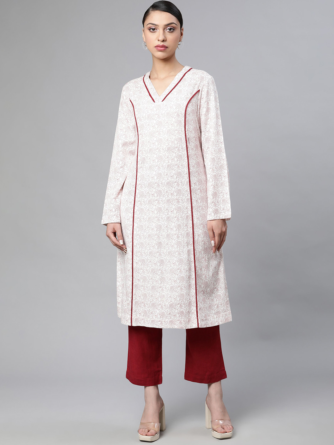 Buy Linen Club Woman Women Red Linen Kurta With Palazzos - Kurta Sets ...