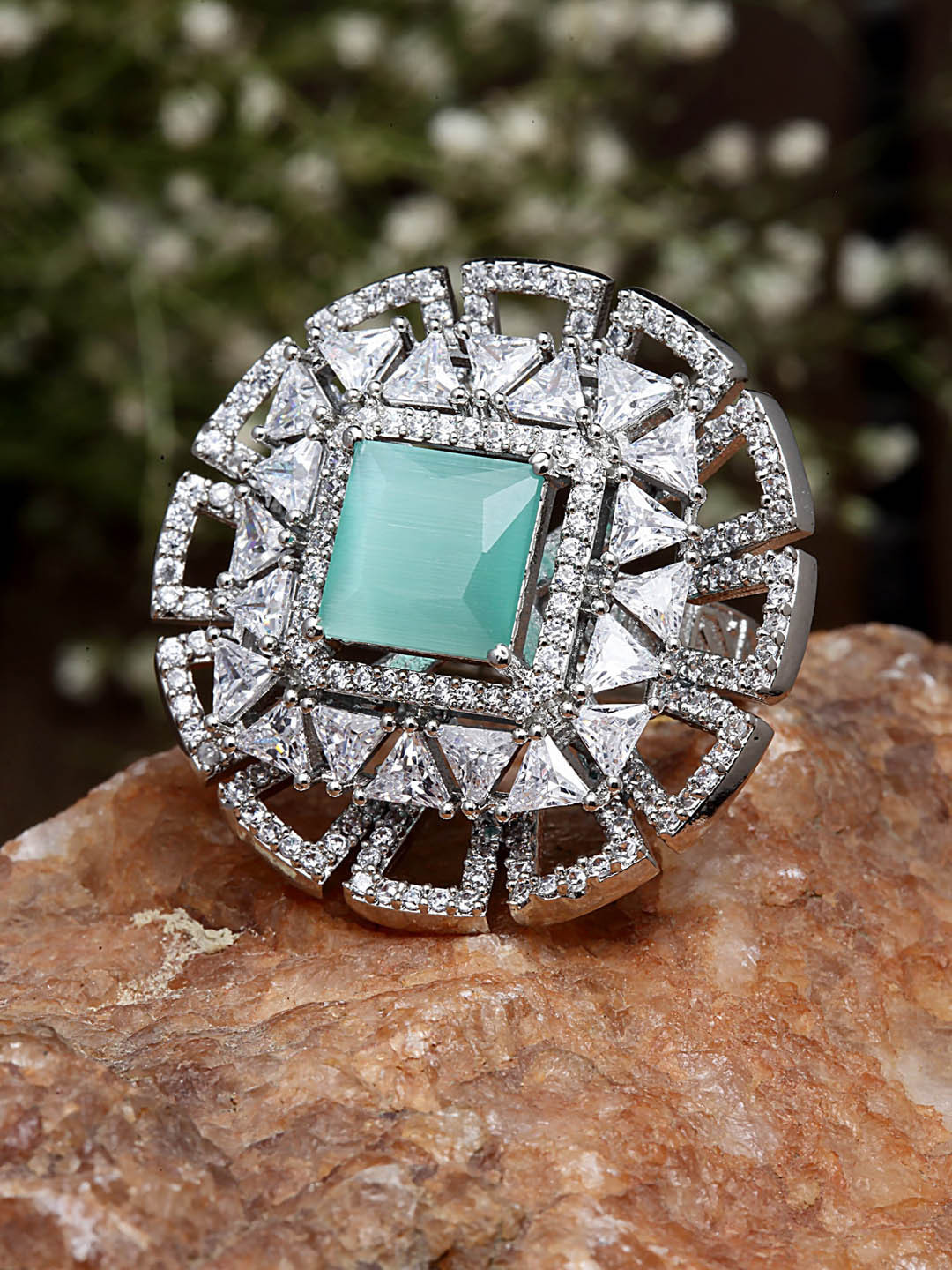 Buy KARATCART Women Silver Plated & Light Green American Diamond Floral ...