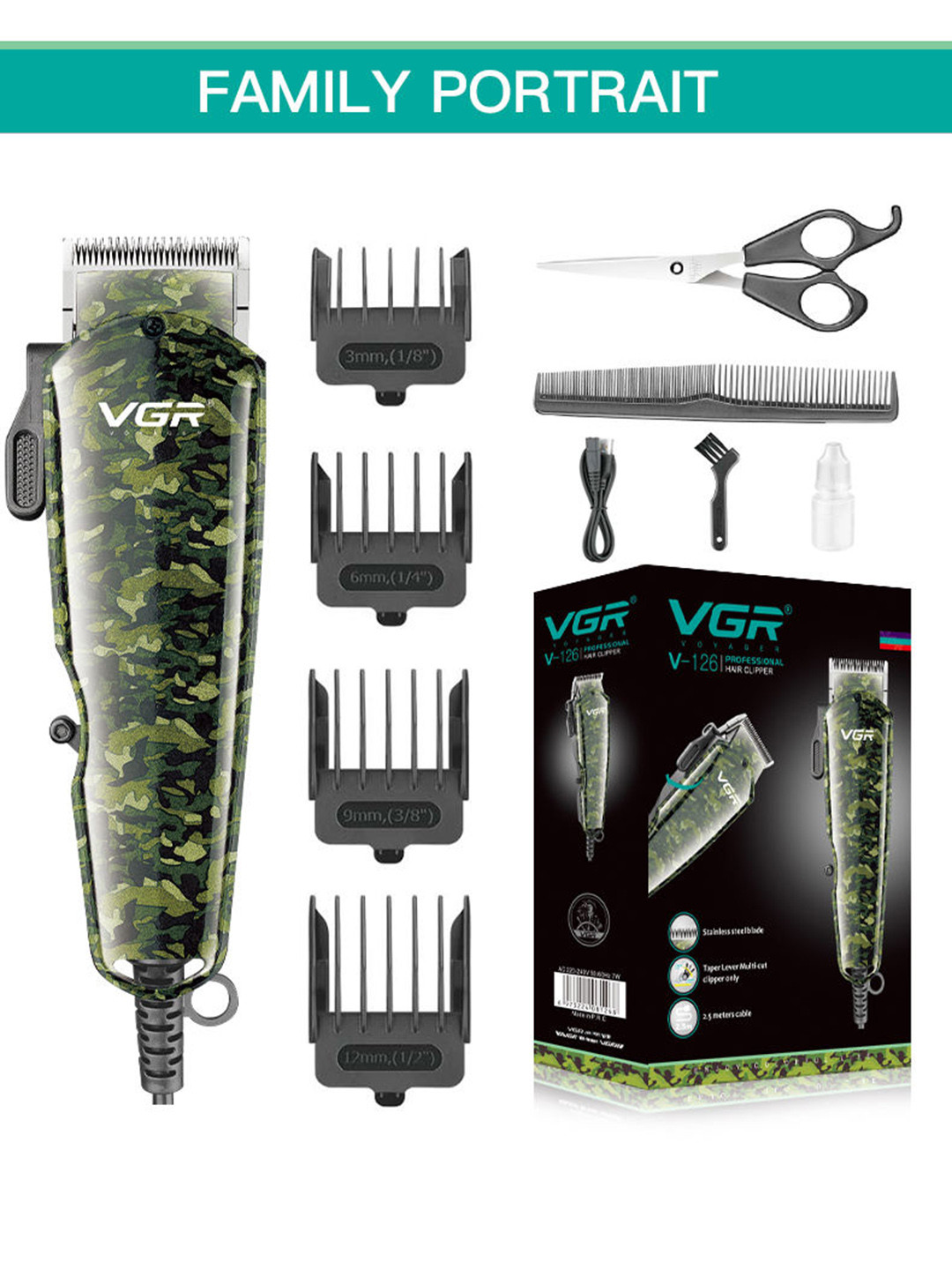 Buy VGR Men V 126 Professional Camouflage Corded Hair Clipper Olive ...