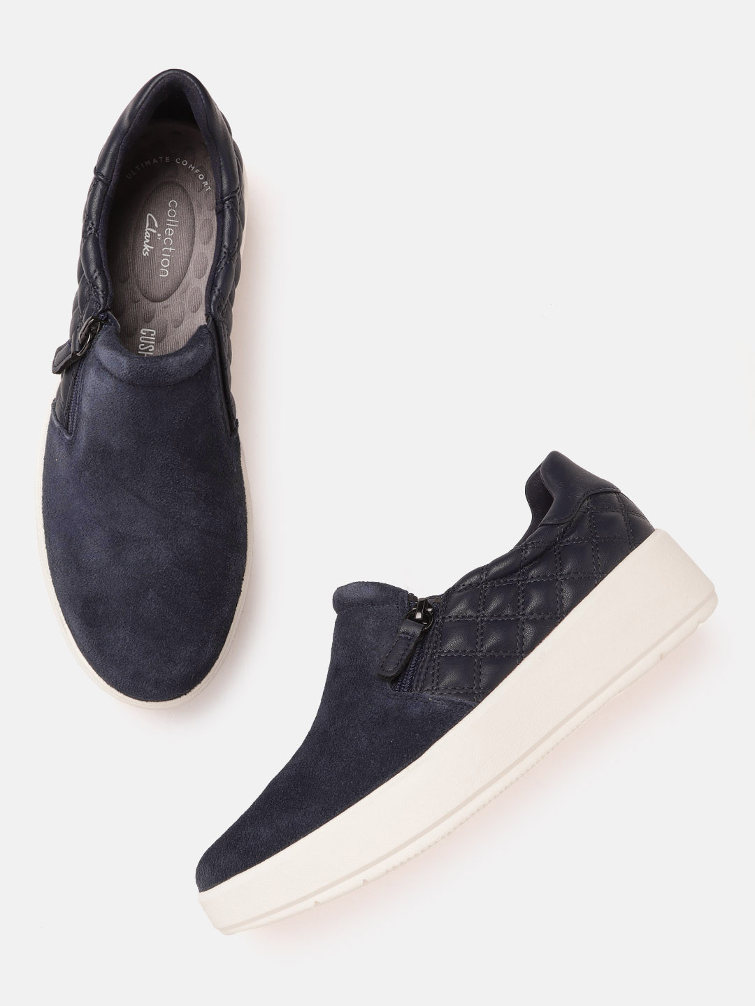 Buy Clarks Women Navy Blue Quilted Leather Sneakers - Casual Shoes for ...