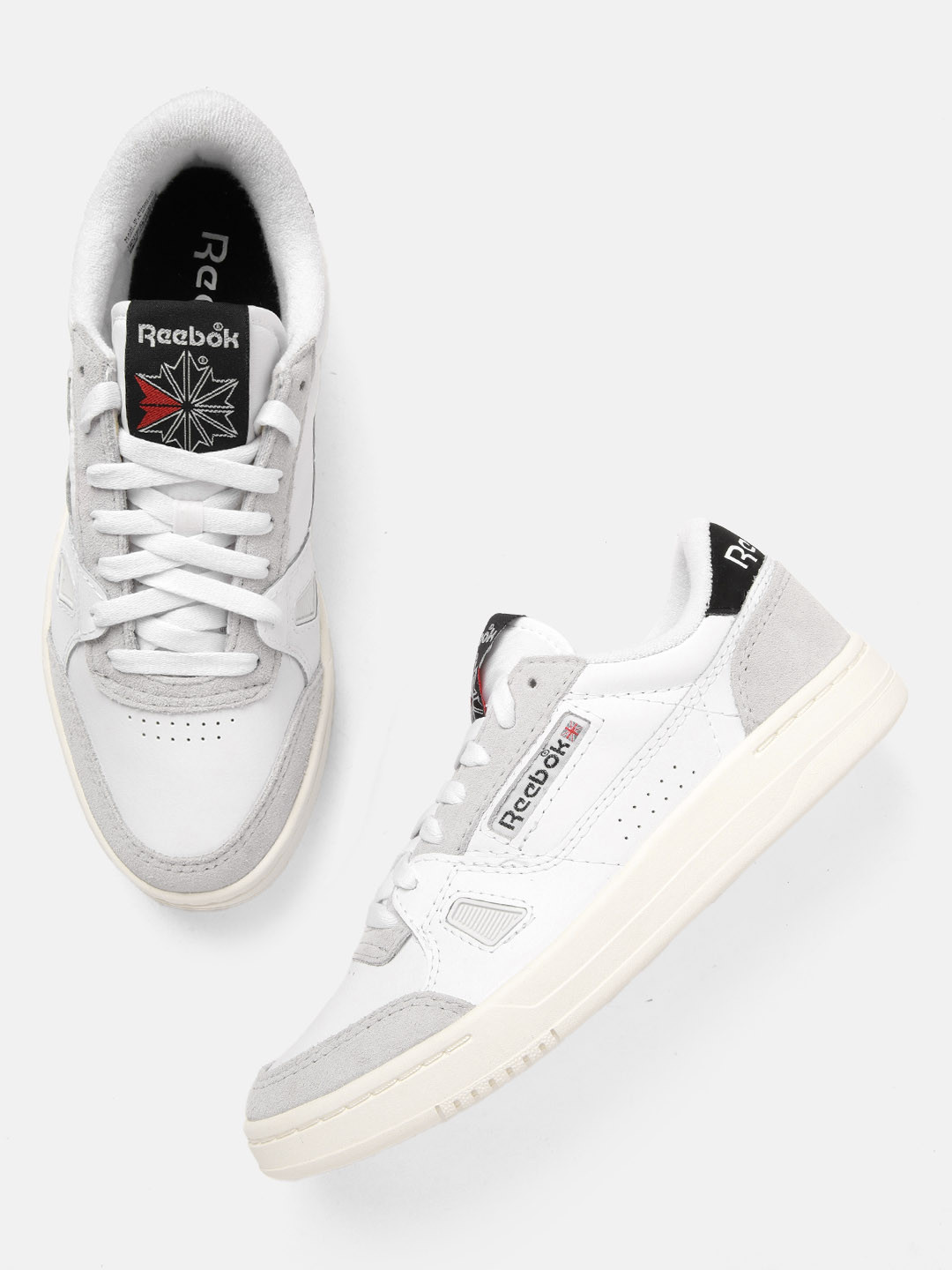 Buy Reebok Classic Unisex White & Grey Perforated LT Court Leather ...