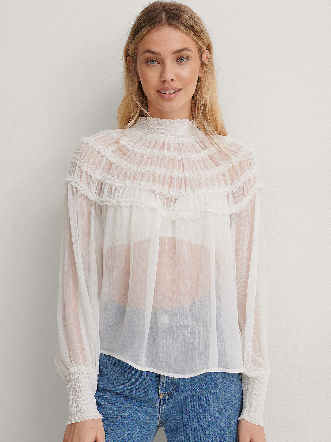 Buy NA KD White Solid Sheer Top - Tops for Women 18517592 | Myntra