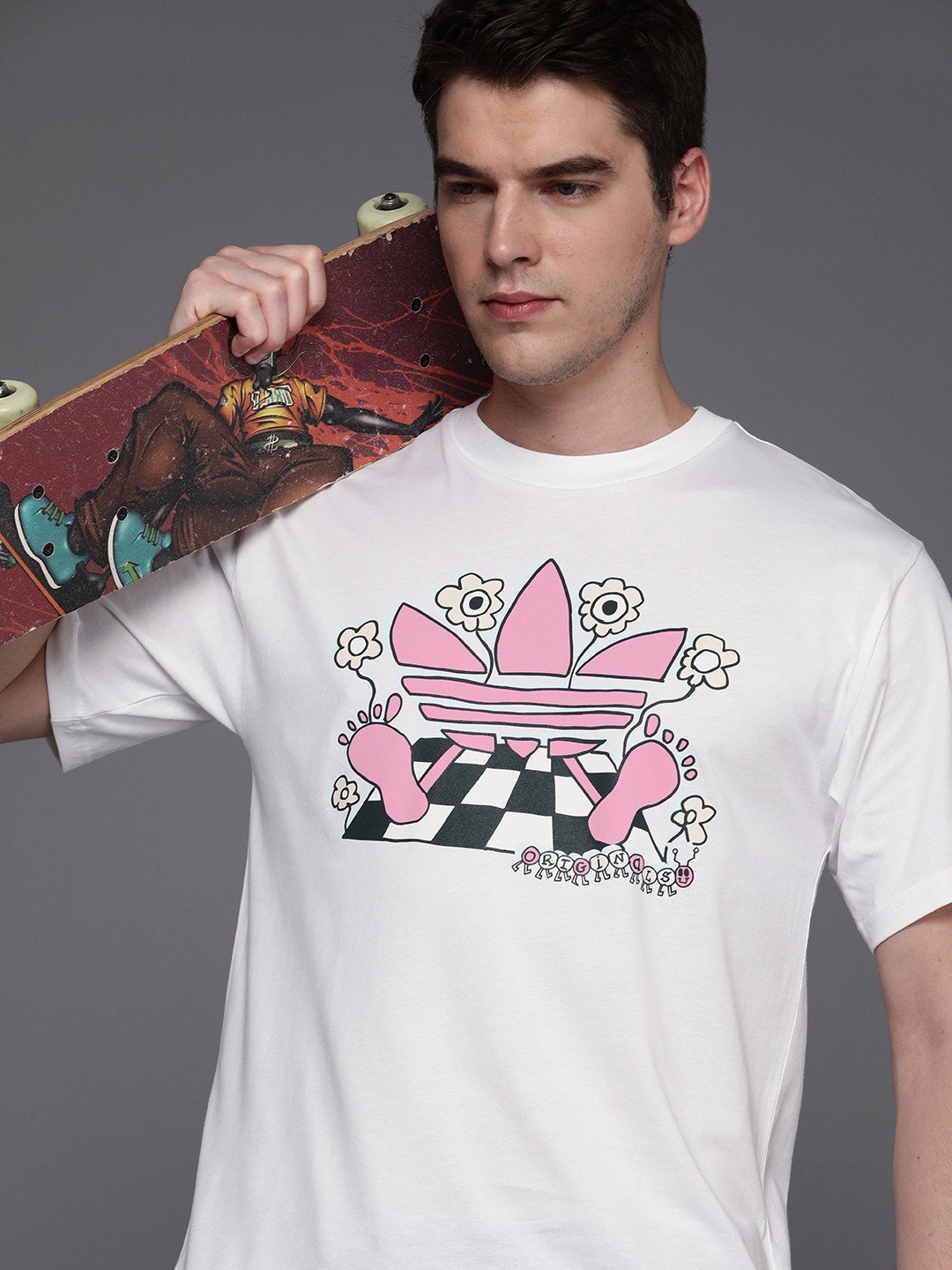 Buy ADIDAS Originals Men Cartoon Trefoil Brand Logo Printed Pure Cotton ...