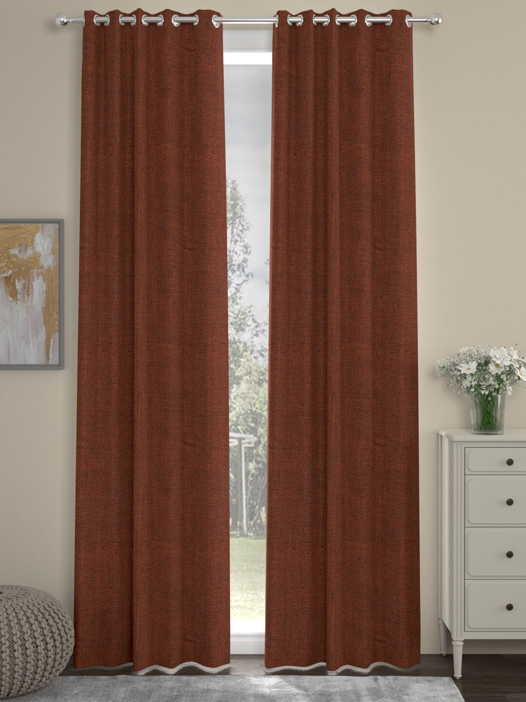 Buy ROSARA HOME Unisex Rust Curtains And Sheers - Curtains And Sheers ...
