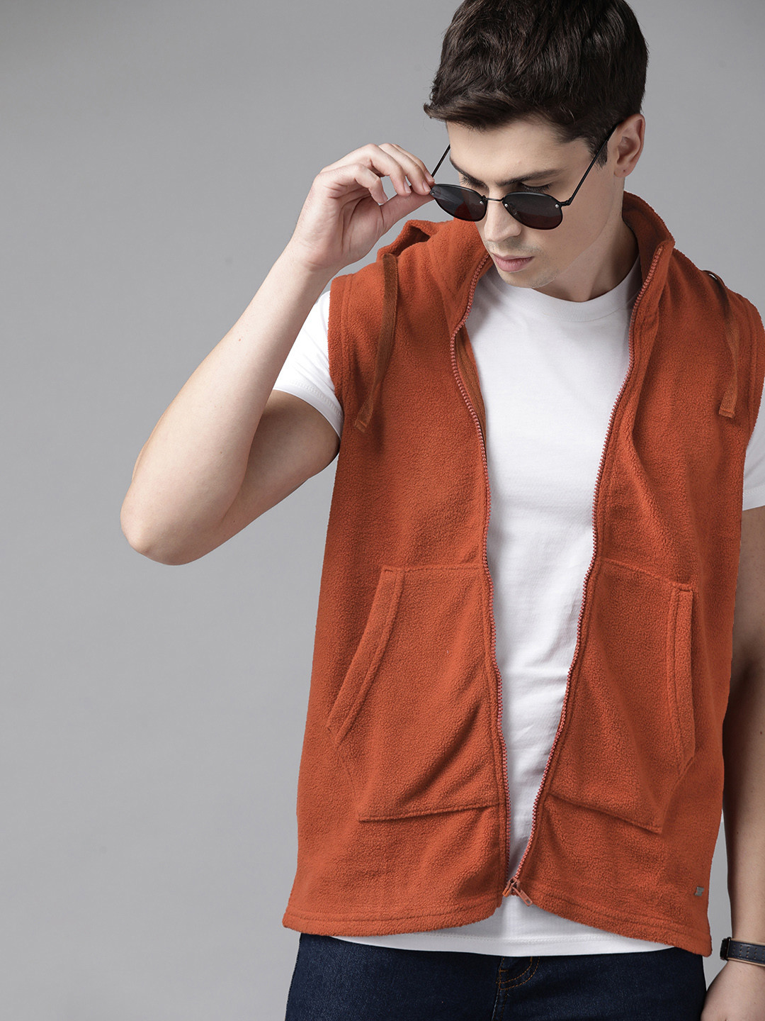 Buy Roadster Men Rust Red Solid Sherpa Jacket - Jackets for Men ...