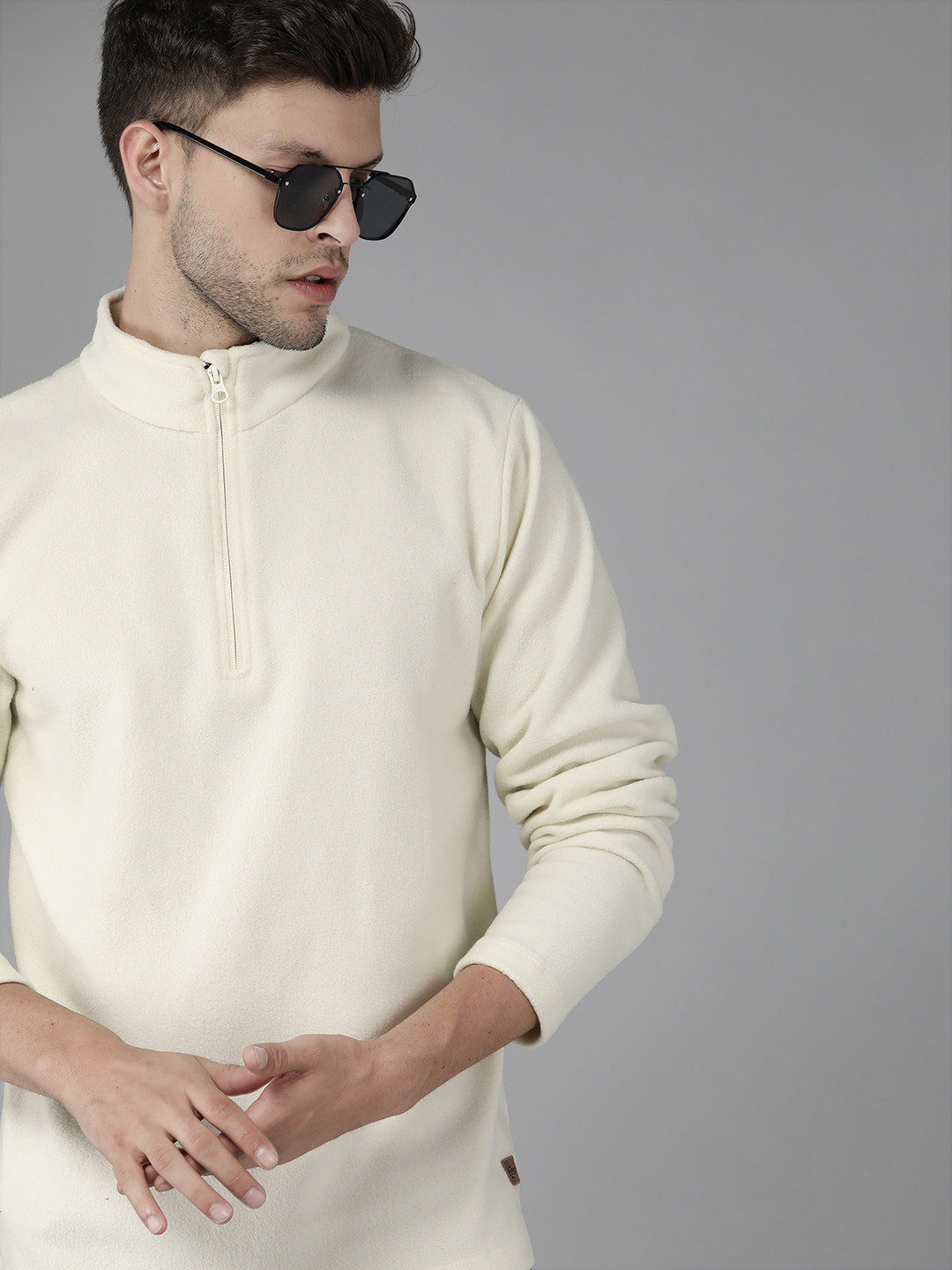 Buy The Roadster Lifestyle Co. Men Cream Coloured Solid Sweatshirt ...