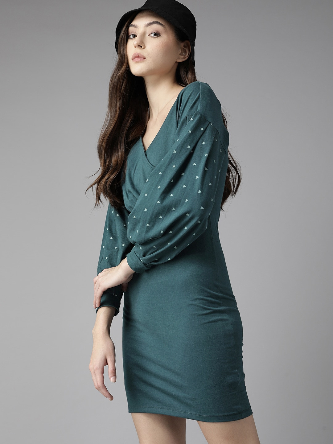 Buy The Roadster Lifestyle Co. Teal Blue Mini Bodycon Wrap Dress ...