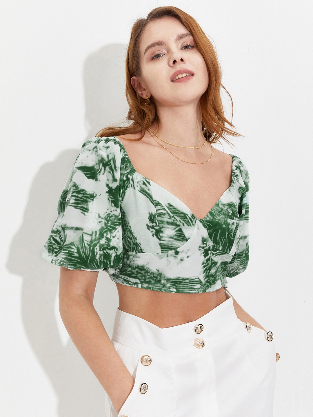 Buy Urbanic Women Green And White Floral Print Crop Top Tops For Women