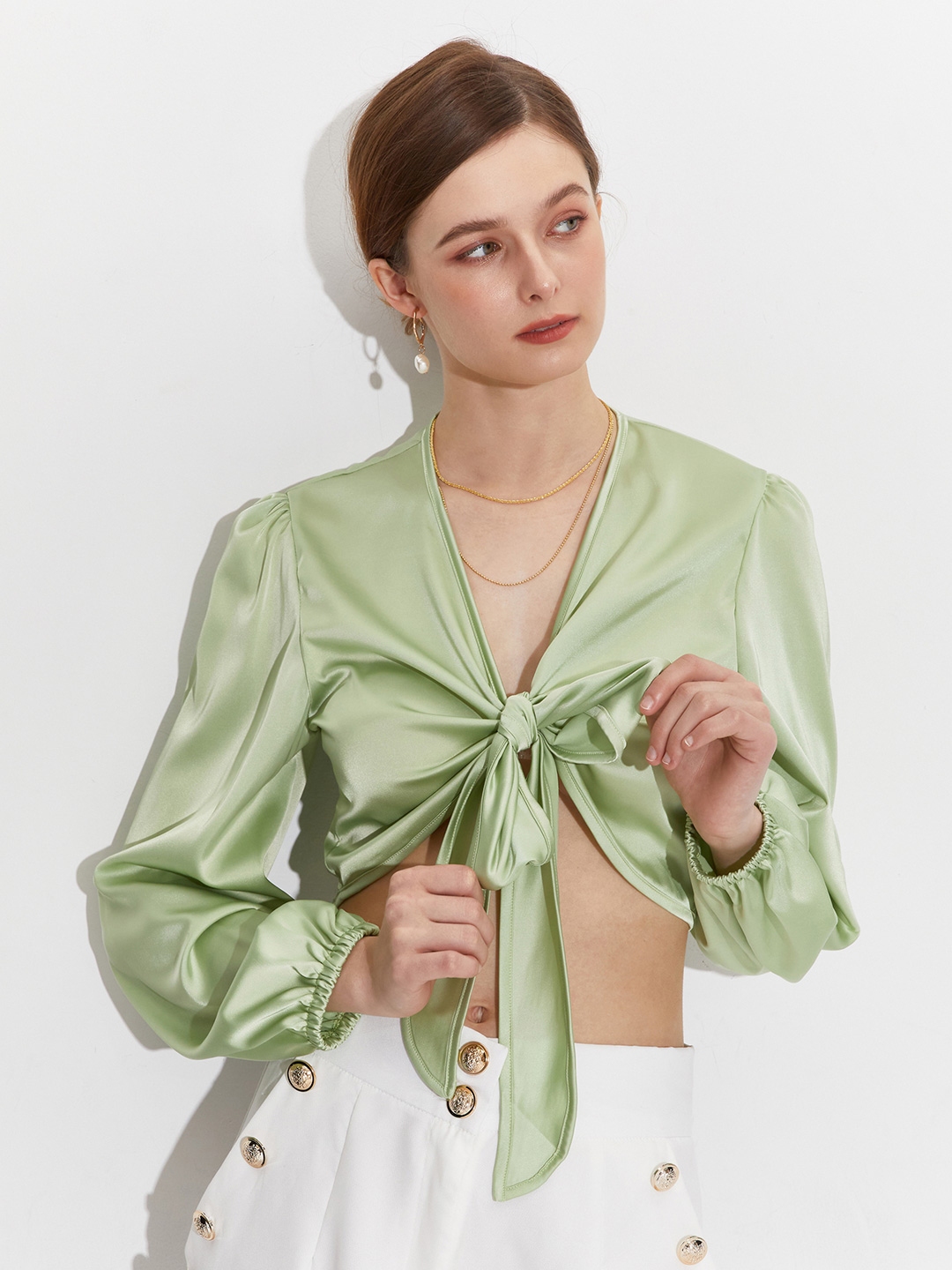 Buy Urbanic Women Green Shirt Style Crop Top Tops For Women 18524572