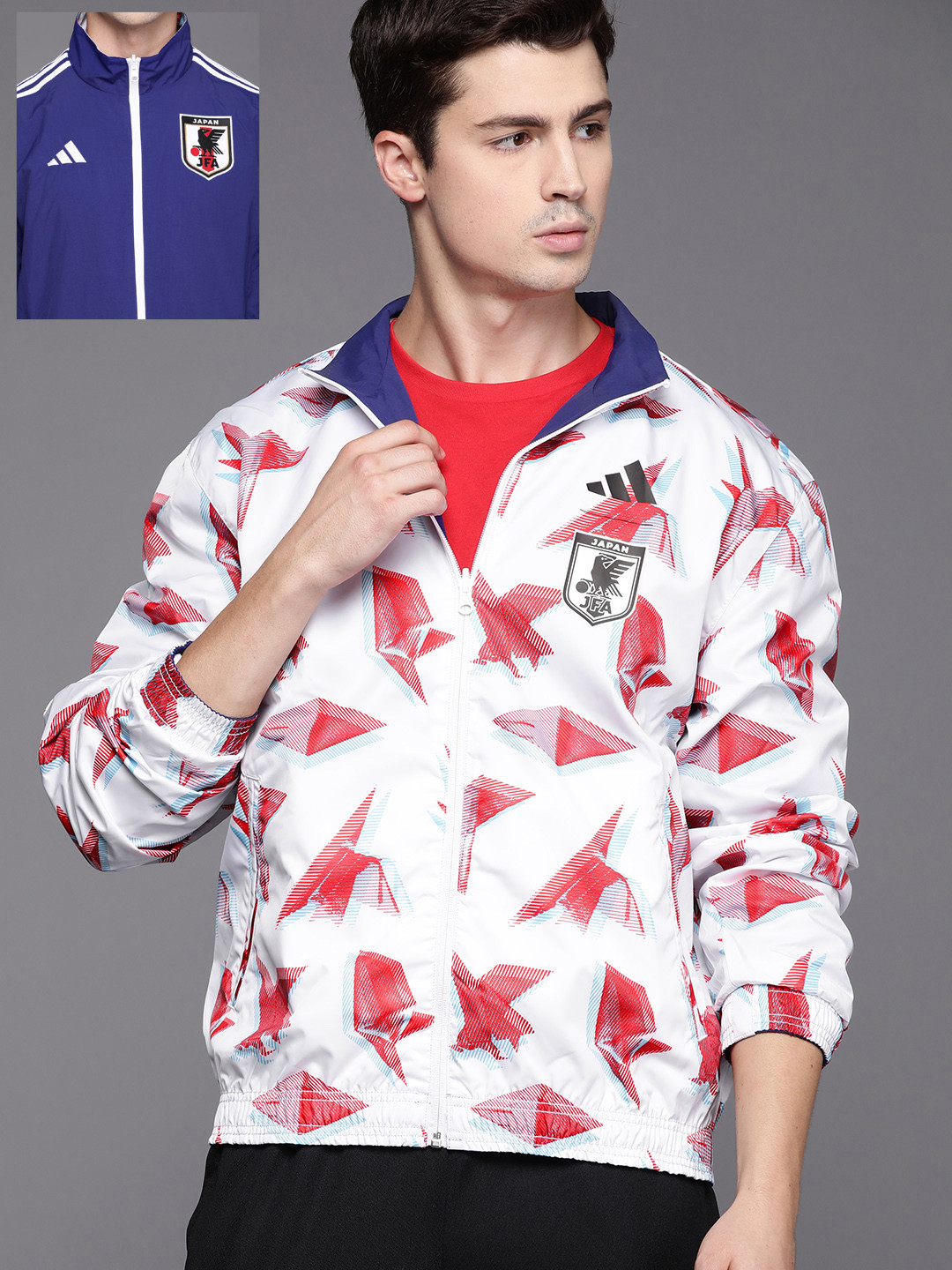 Buy ADIDAS Men White & Blue FIFA WC22 Football JFA Anthem Japan Reversible Jacket - Jackets for ...