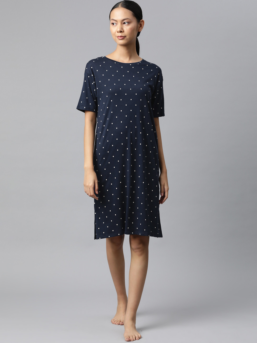 Buy Marks & Spencer Navy Blue & White Polka Dot Printed Nightdress ...