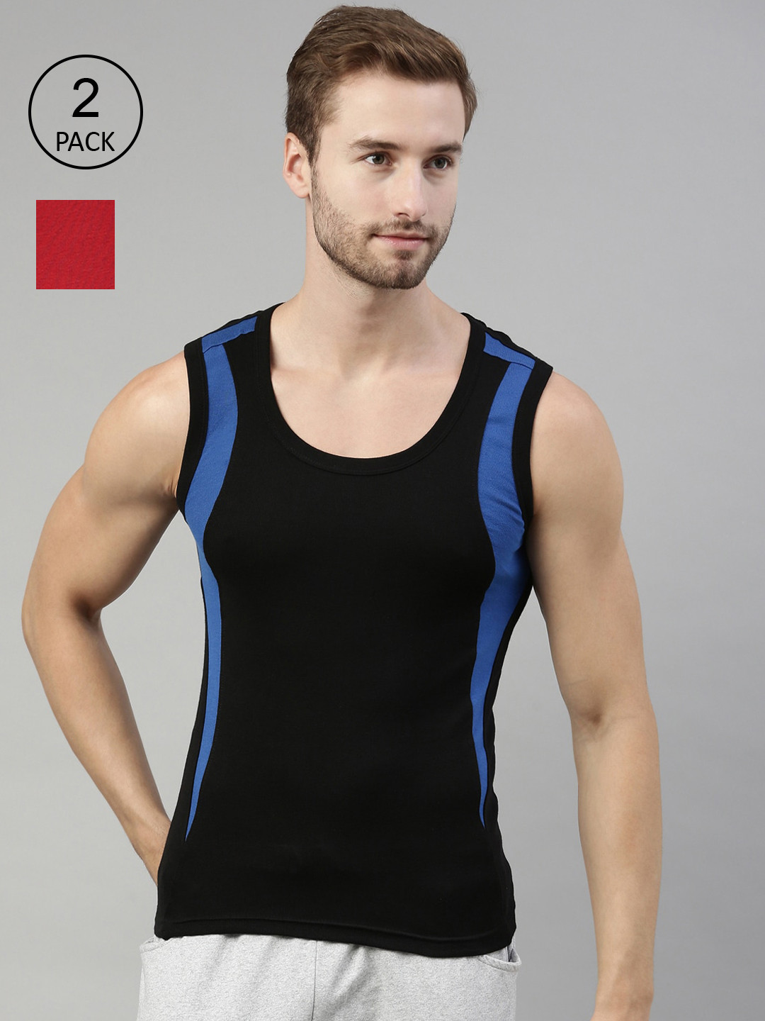 Buy DIXCY SCOTT Men Black & Red Pack Of 2 Colourblocked Cotton ...