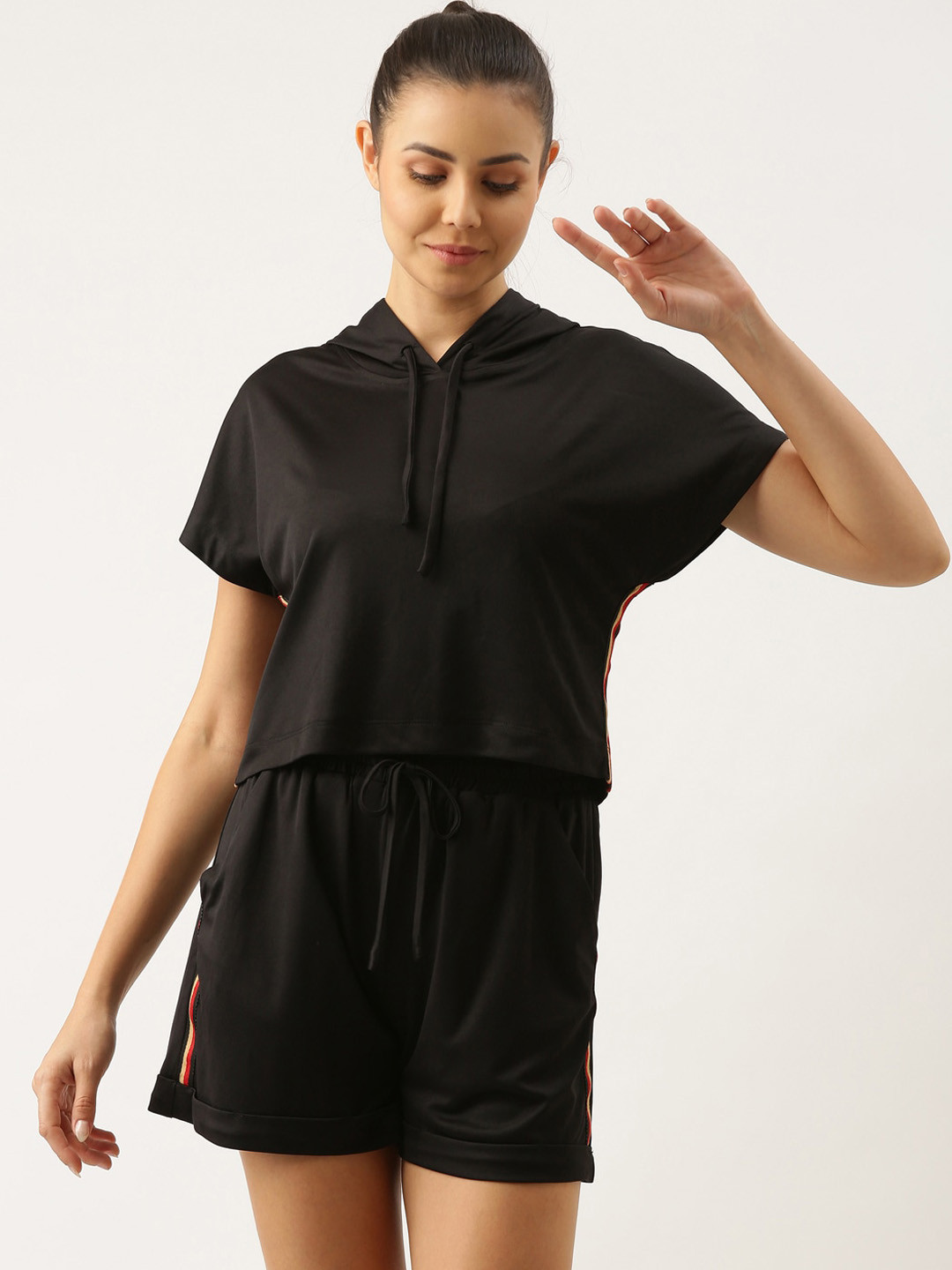 Buy Bannos Swagger Women Black Solid Hoodie Top & Short Set - Co Ords ...