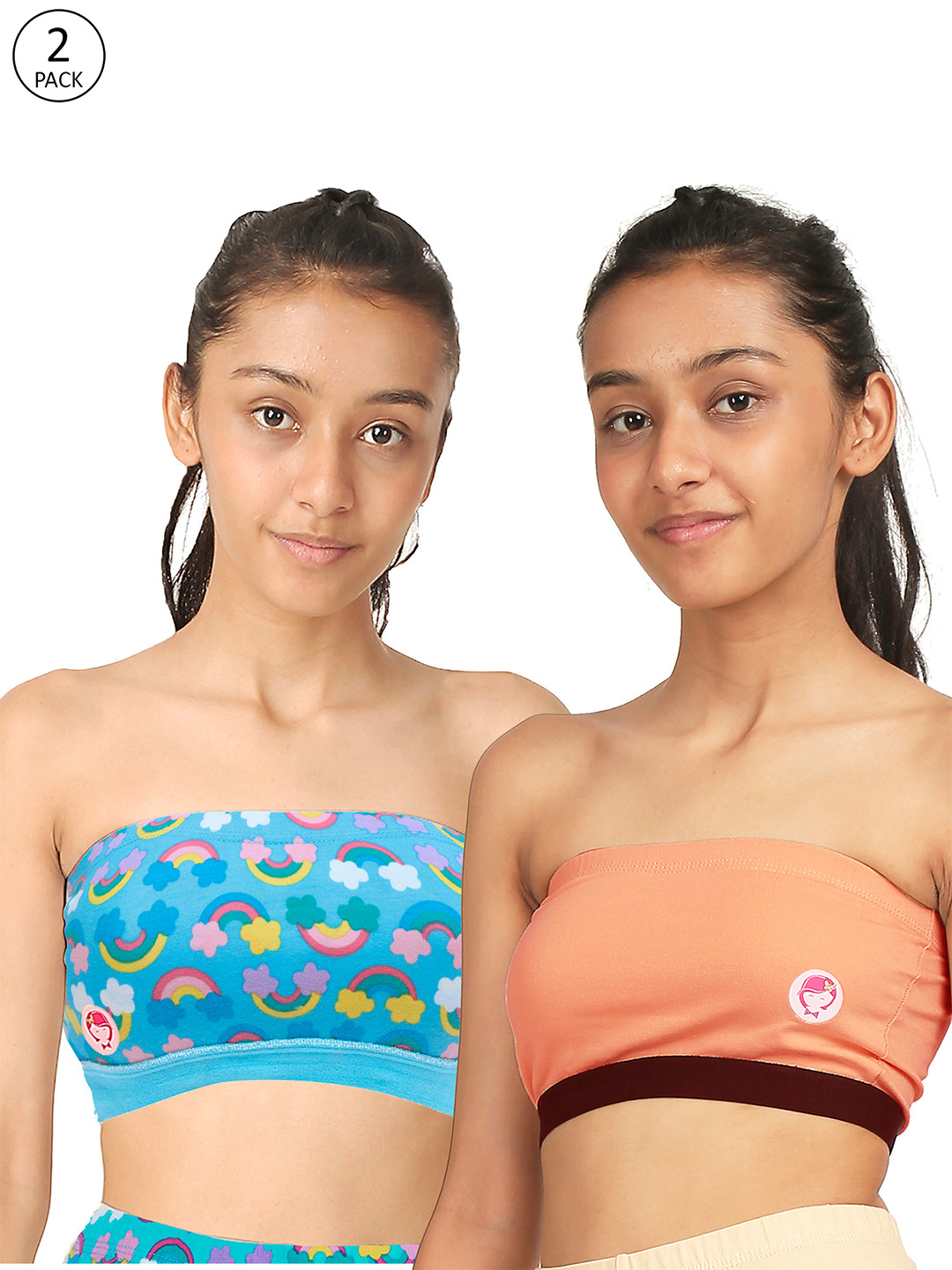 Buy DChica Girls Set Of 2 Peach Coloured & Blue Bandeau Bra - Bra for ...