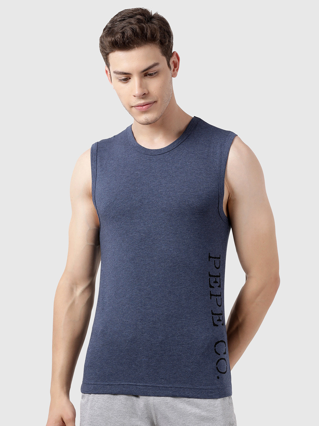 Buy Pepe Jeans Men Blue Solid Cotton Innerwear Gym Vests - Innerwear ...