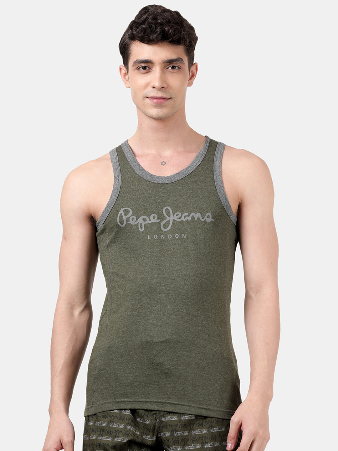 Buy Pepe Jeans Green Solid Cotton Inner Wear Gym Vest - Innerwear Vests ...