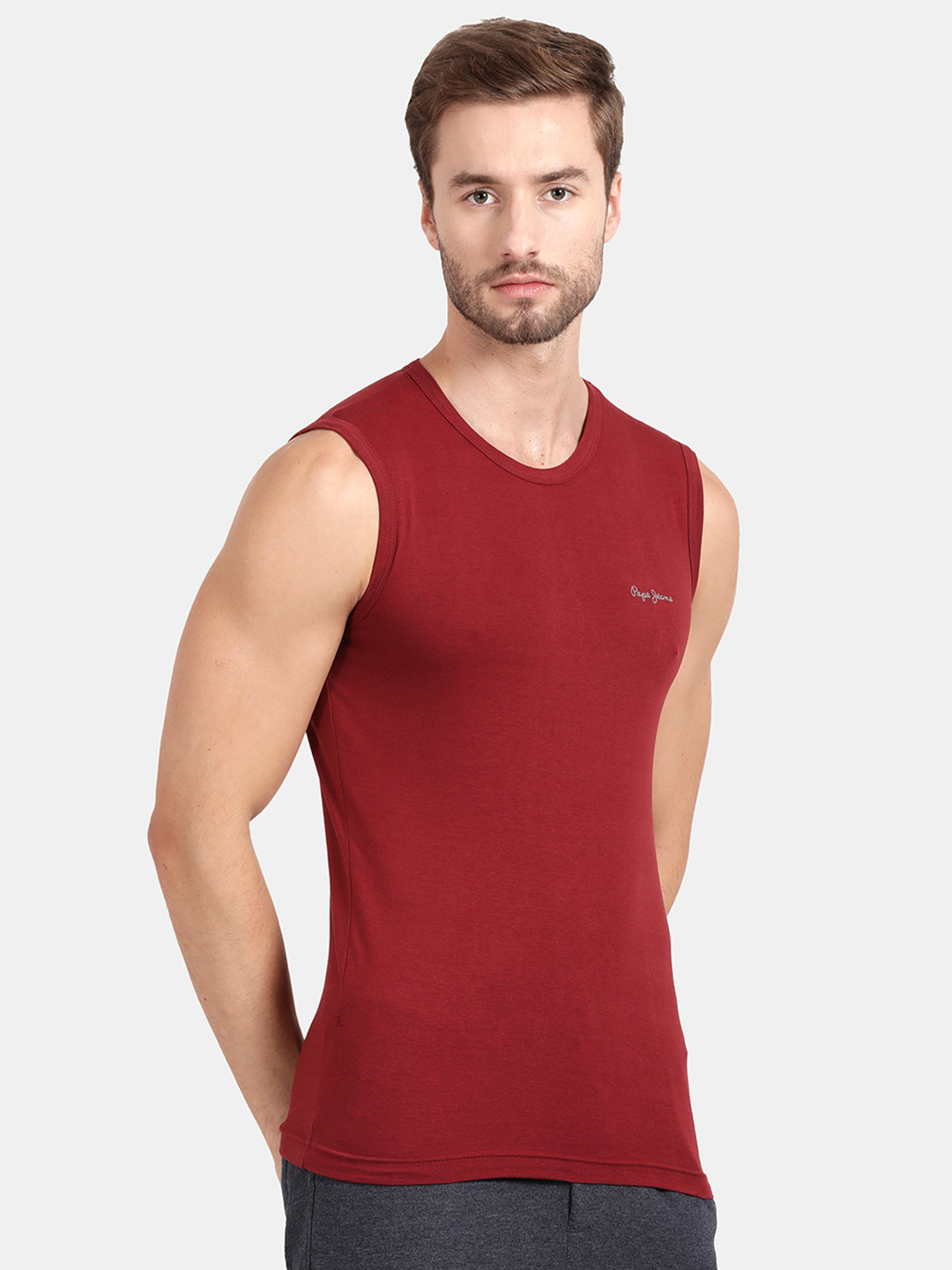 Buy Pepe Jeans Men Red Solid Pure Cotton Innerwear Vests - Innerwear ...