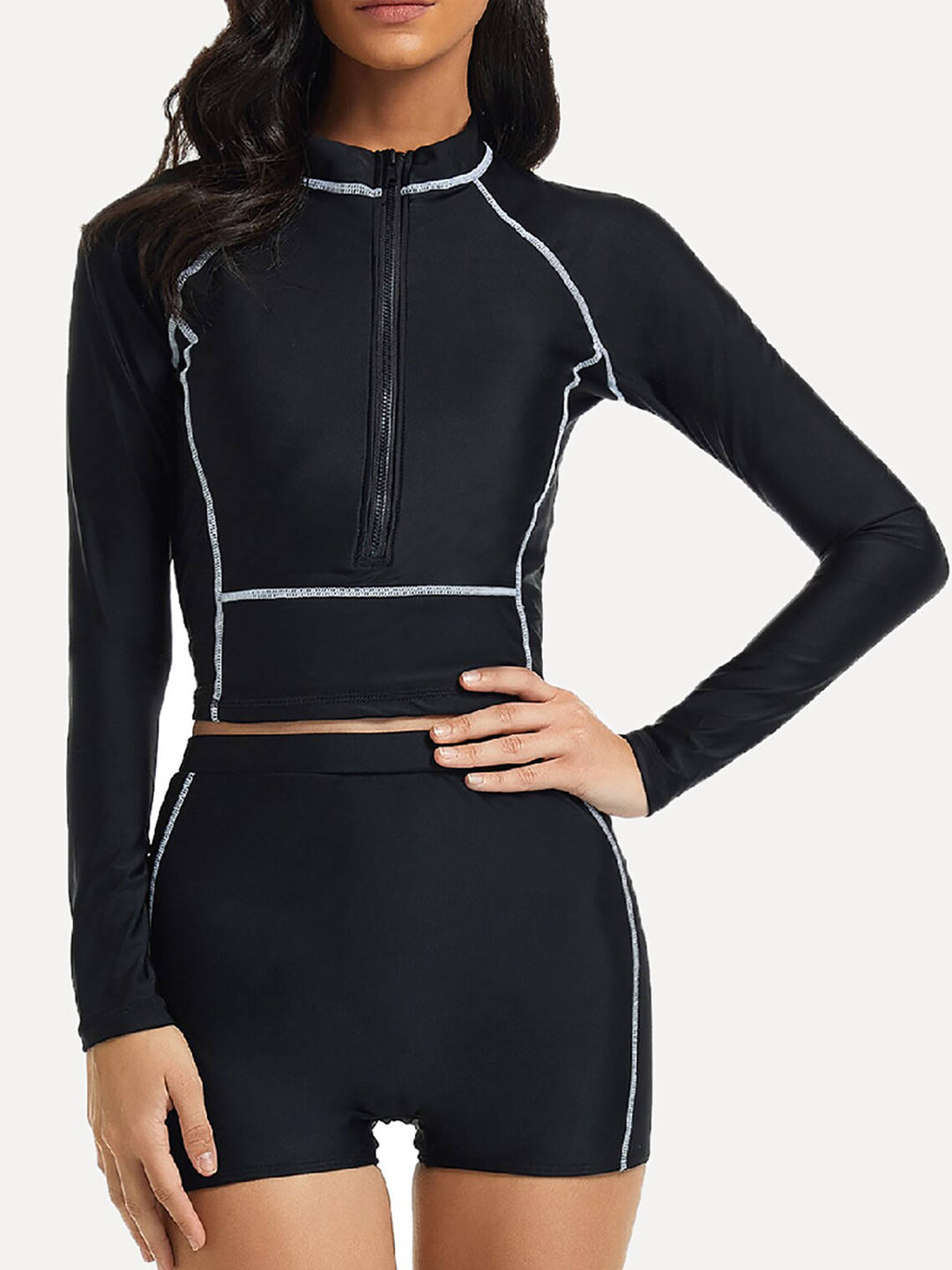 Buy URBANIC Women Pack Of 2 Black Solid Contrast Stitch Surfer ...