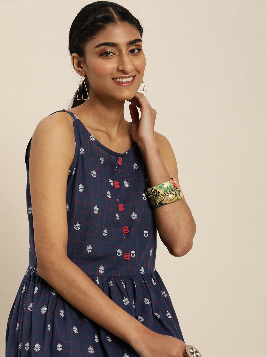 Buy Taavi Women Blue & White Woven Legacy Ethnic Motifs Casual Fit And ...