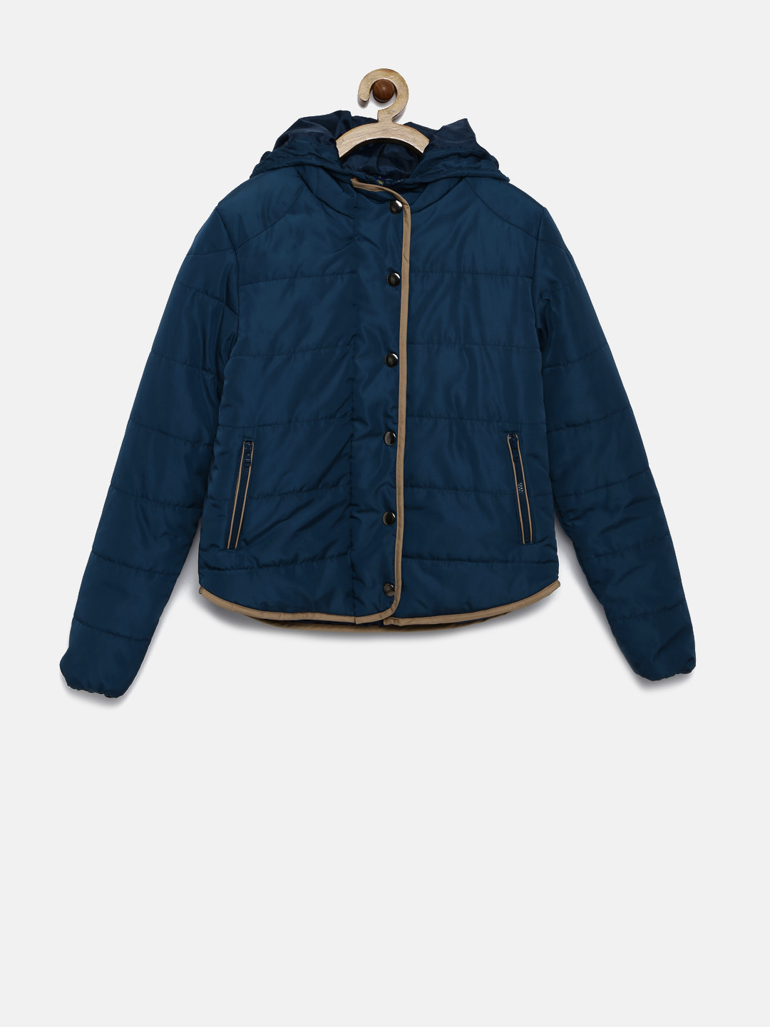 Buy YK Girls Navy Solid Quilted Hooded Jacket - Jackets for Girls ...
