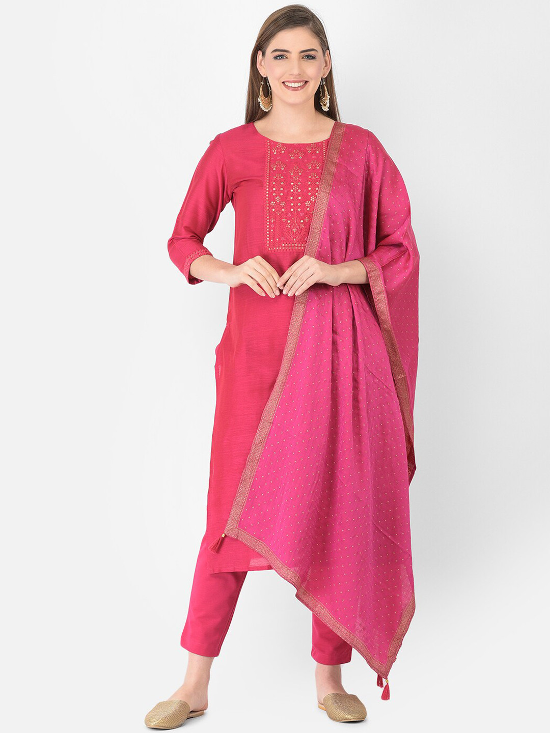 Buy Span Women Pink Embroidered Straight Kurta - Kurtas for Women ...