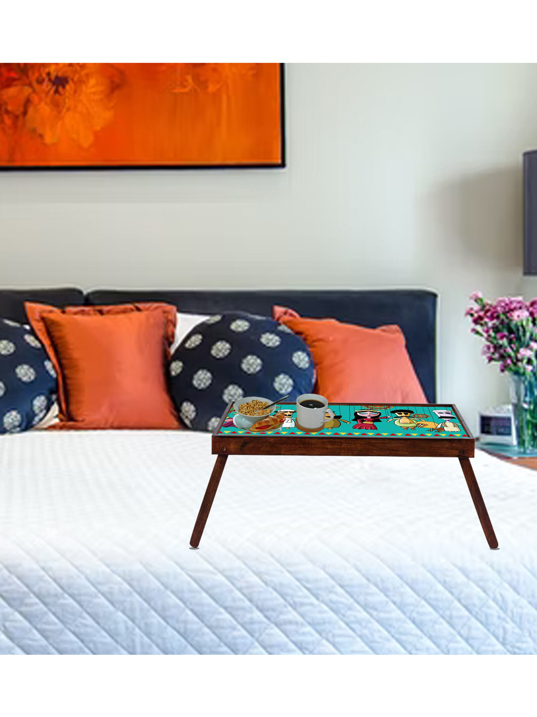 Buy GLOBALLY INDIAN Blue & White Printed Portable Folding Laptop Table ...