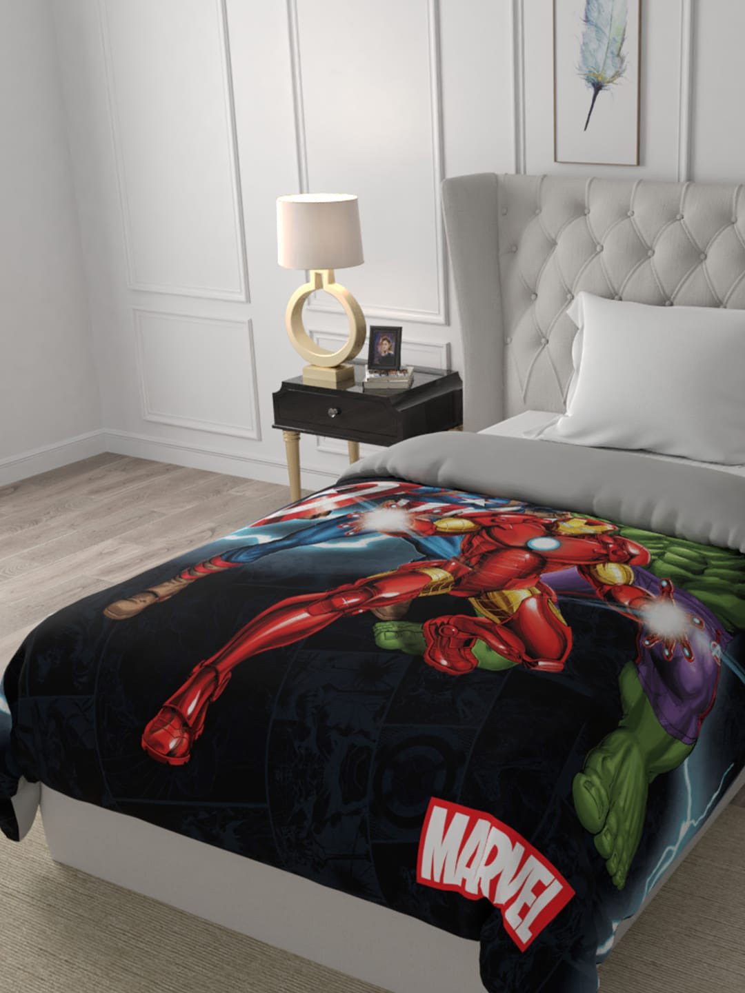 Buy Marvel Blue & Red Cartoon Characters AC Room 150 GSM Single Bed ...