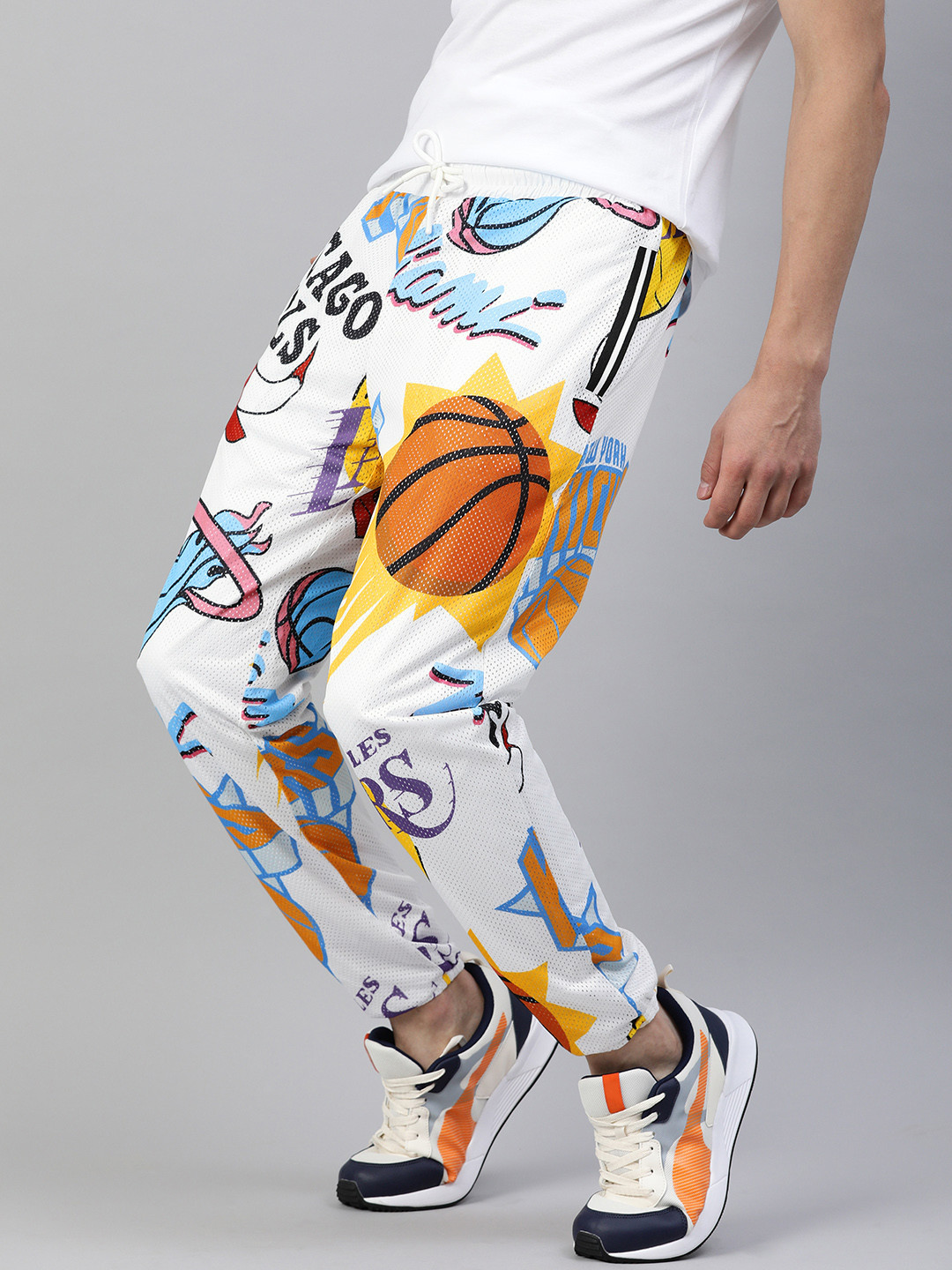 Buy NBA Men White & Orange Typography Printed Relaxed Fit Basketball ...