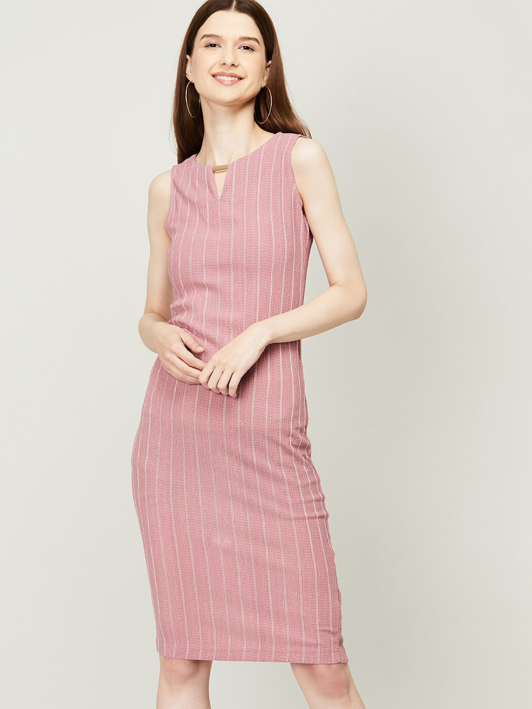 Buy CODE By Lifestyle Pink Striped Sheath Dress - Dresses for Women ...