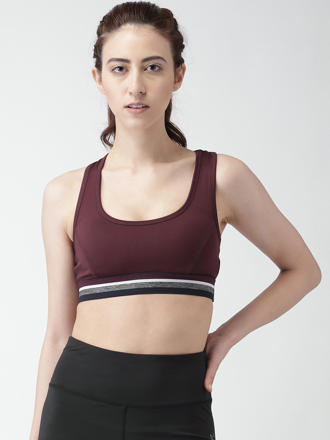 Buy FOREVER 21 Burgundy Solid Non Wired Lightly Padded Sports Bra ...