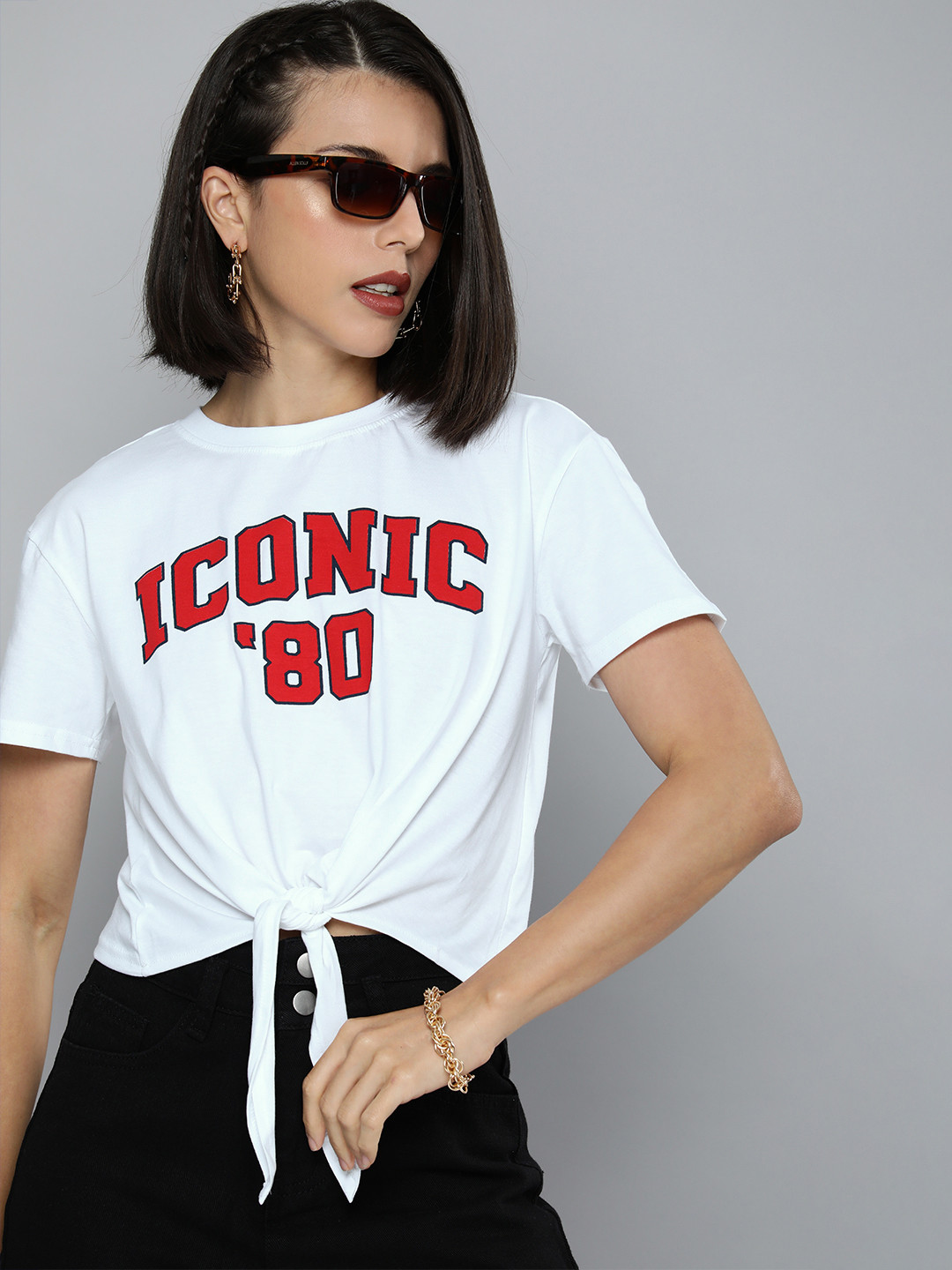 Buy Flying Machine Women White Typography Printed Pure Cotton T Shirt ...