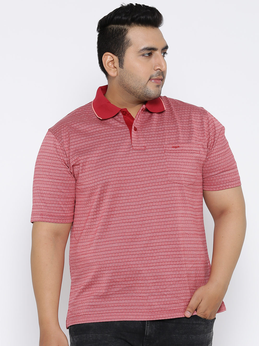 Buy ColorPlus Men Red Self Design Classic Fit Polo Collar Pure Cotton T ...