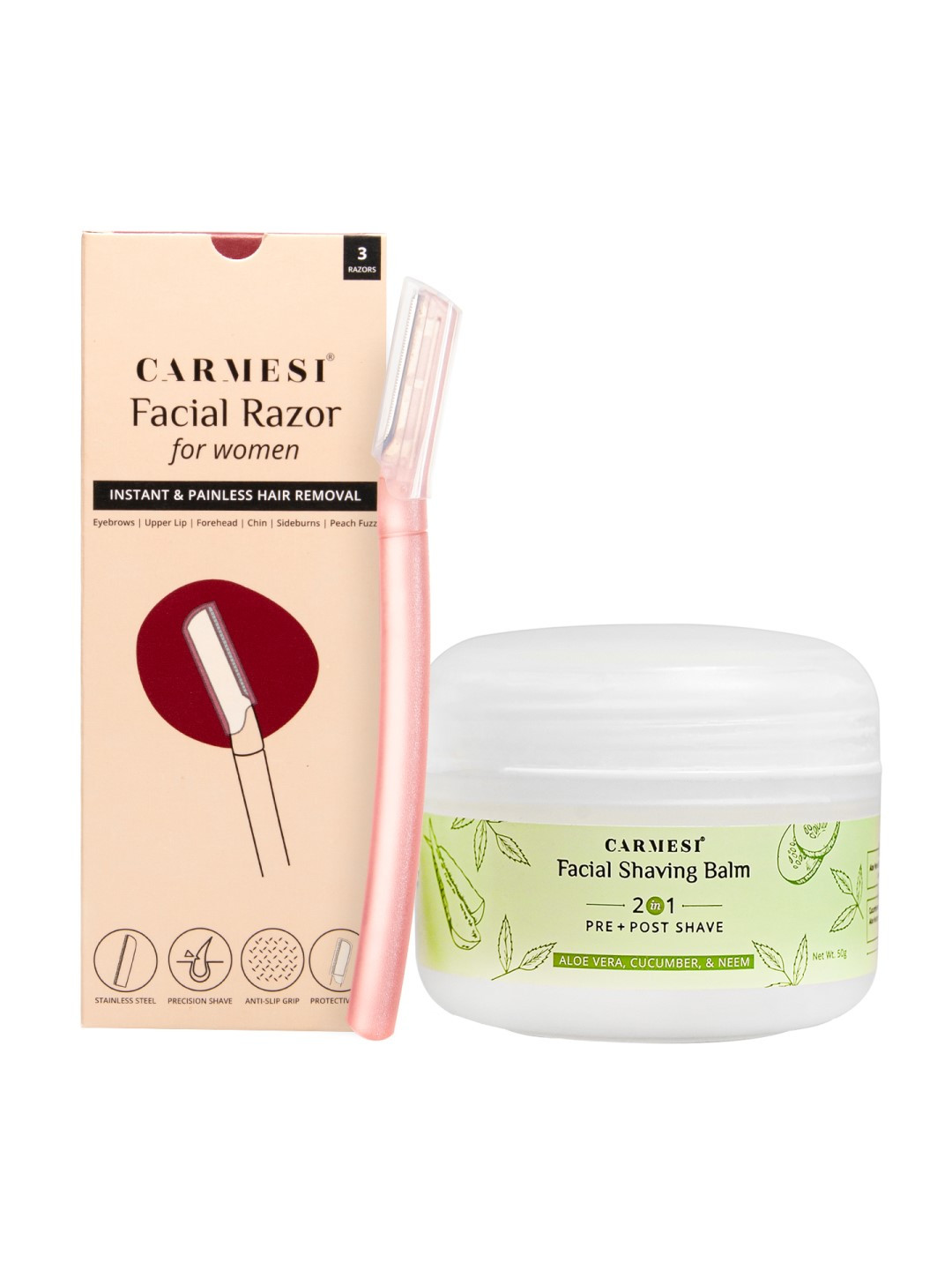 Buy CARMESI Set Of 3 Face Razor With 2 In 1 Pre + Post Shave Facial ...