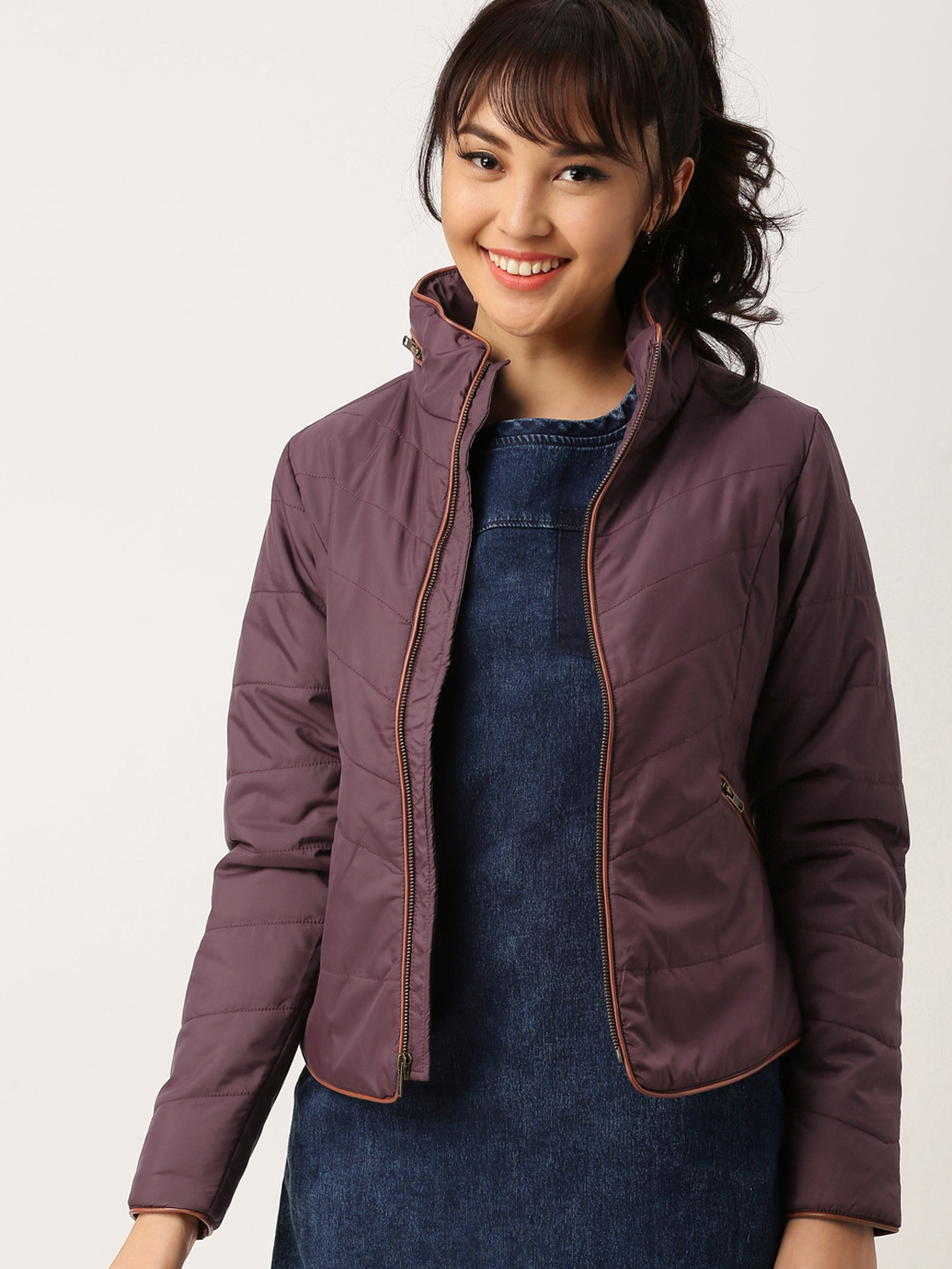 Buy DressBerry Women Burgundy Solid Puffer Jacket - Jackets for Women ...