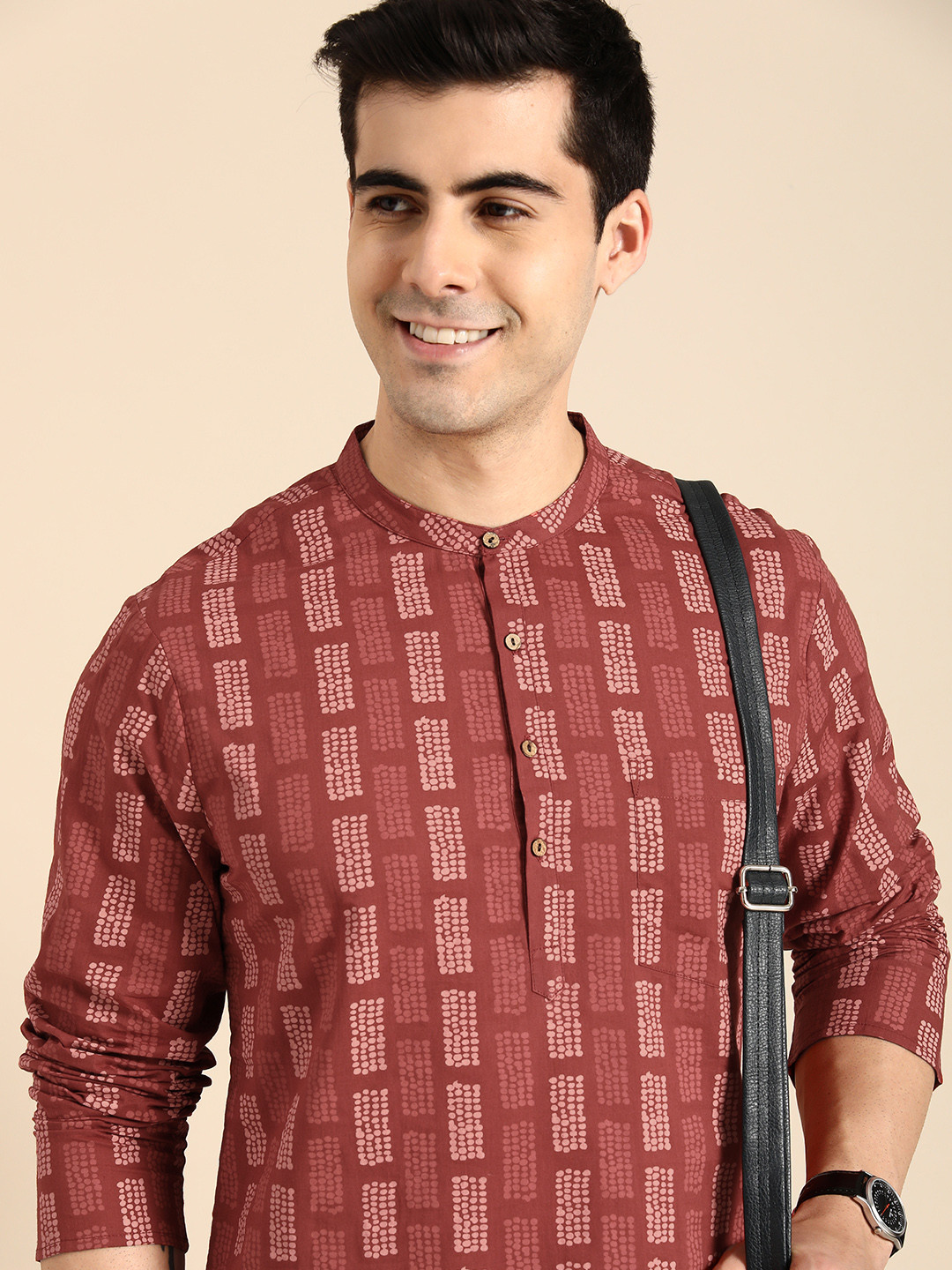Buy Anouk Men Rust Coloured Ethnic Motif Printed Pure Cotton Kurta ...