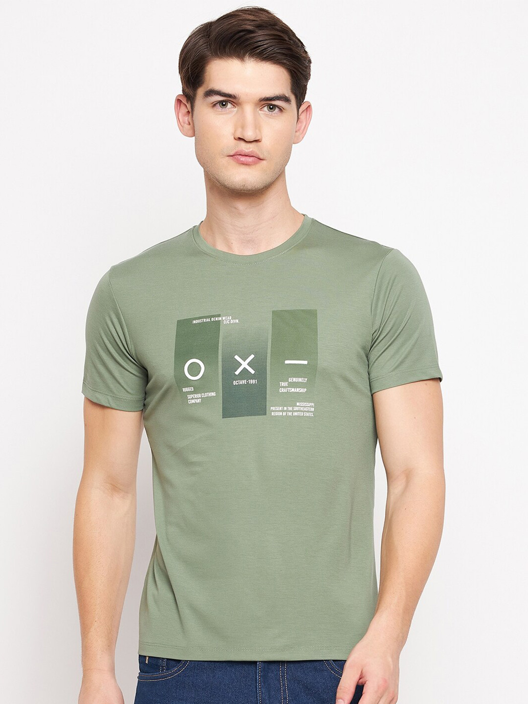 Buy Octave Men Green Typography Printed Cotton T Shirt - Tshirts for ...