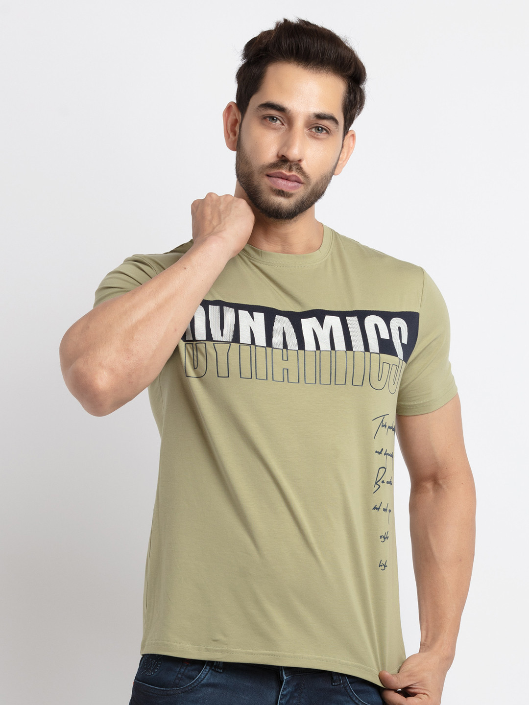 Buy Status Quo Men Olive Green Typography Printed Cotton T Shirt ...