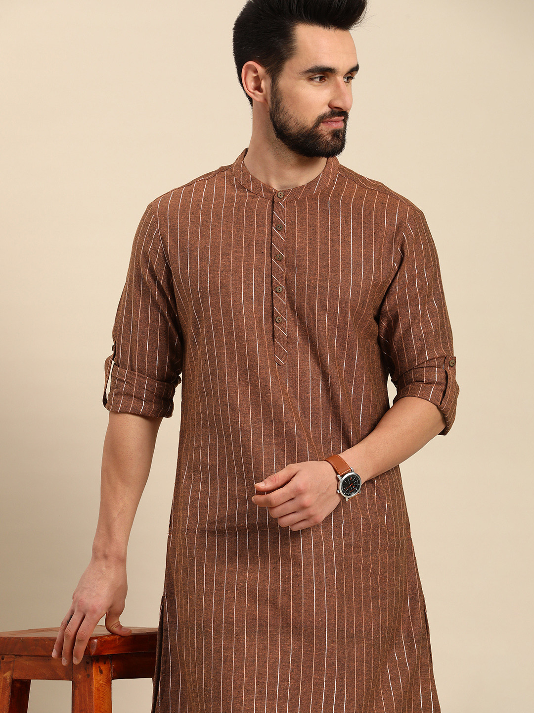 Buy Anouk Men Rust Brown Striped Kurta - Kurtas for Men 18595862 | Myntra