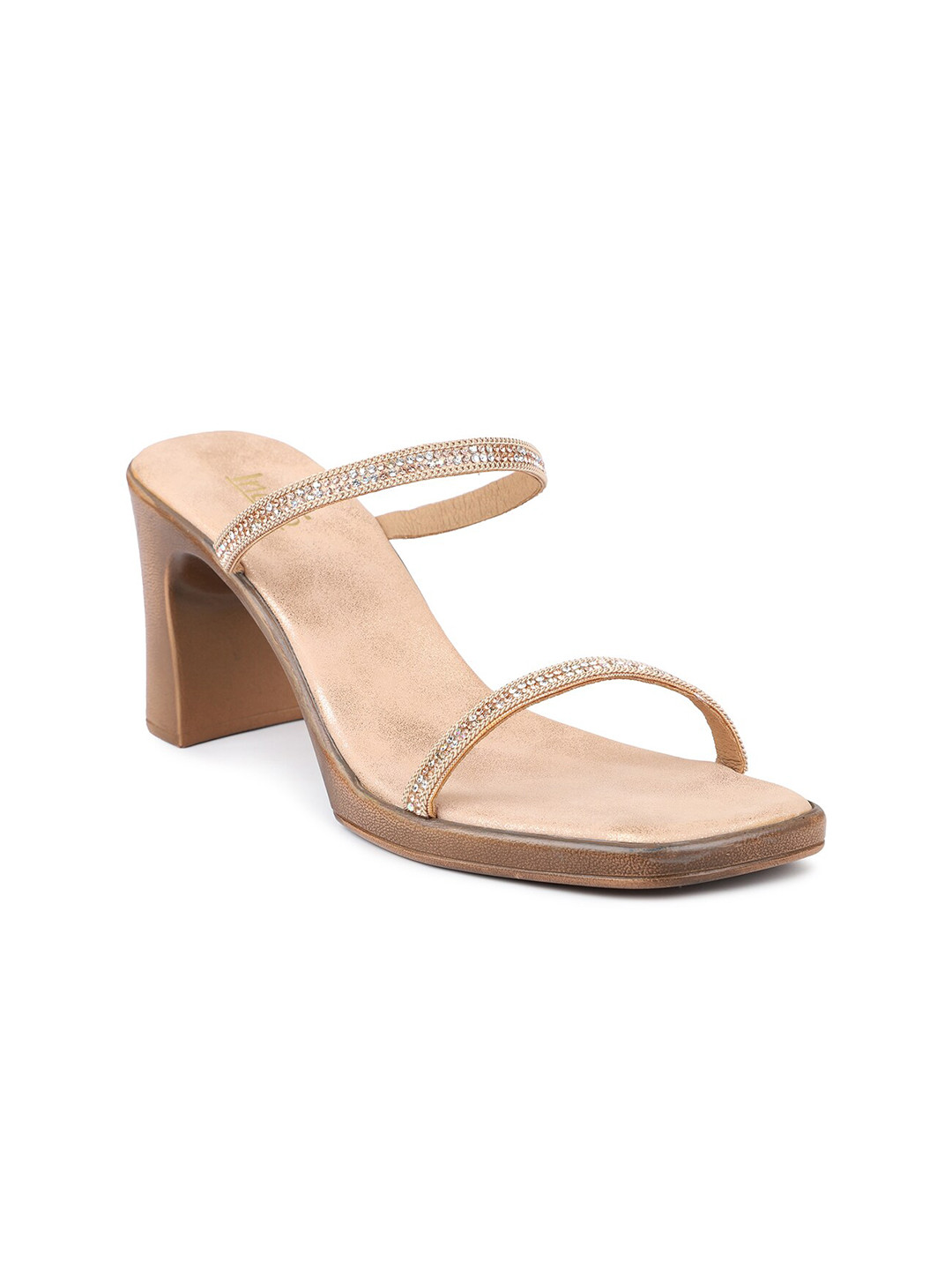 Buy Inc 5 Bronze Toned Embellished Party Block Sandals - Heels for ...