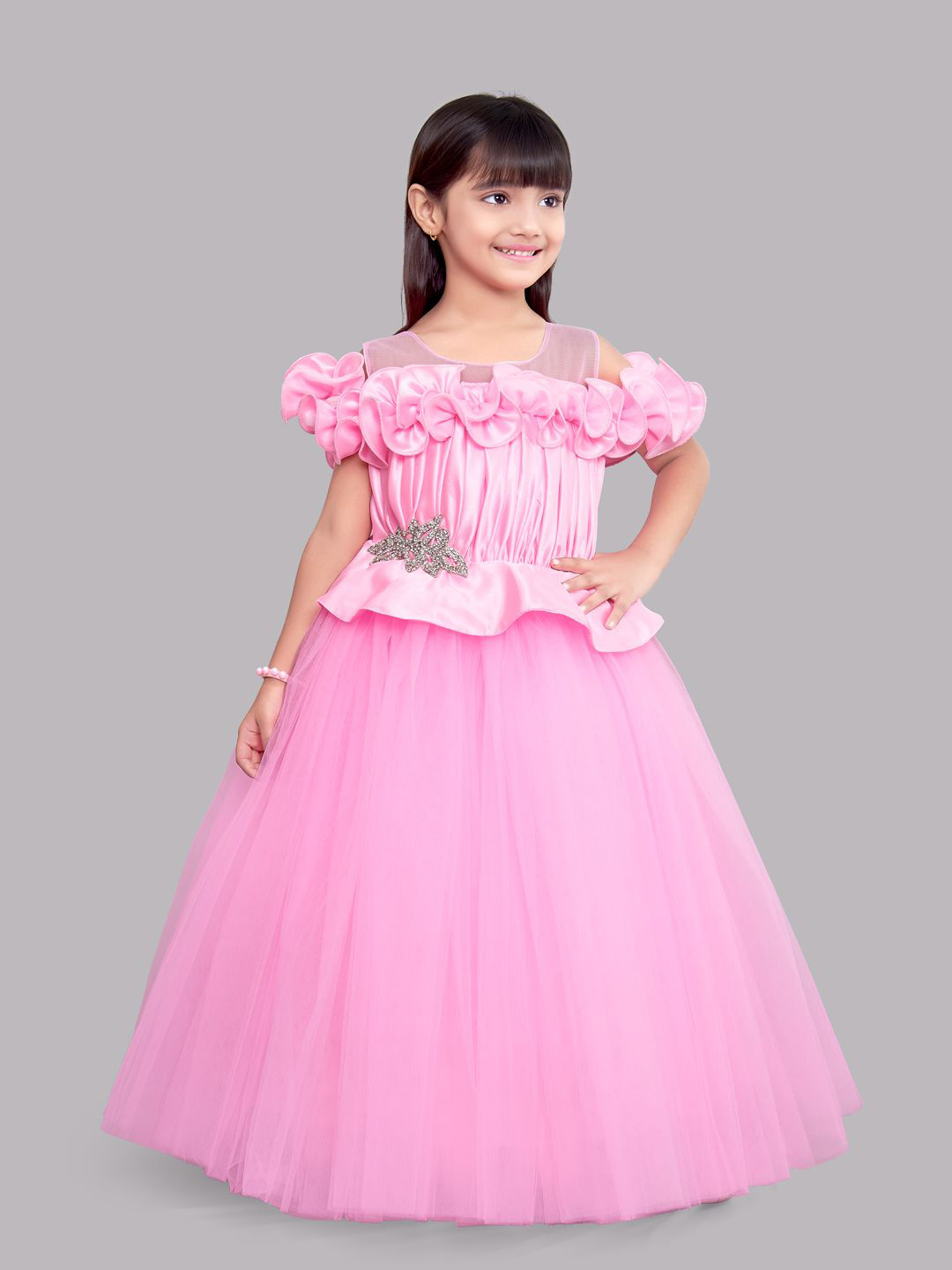 Buy Pink Chick Pink Embellished Satin Maxi Dress - Dresses for Girls ...