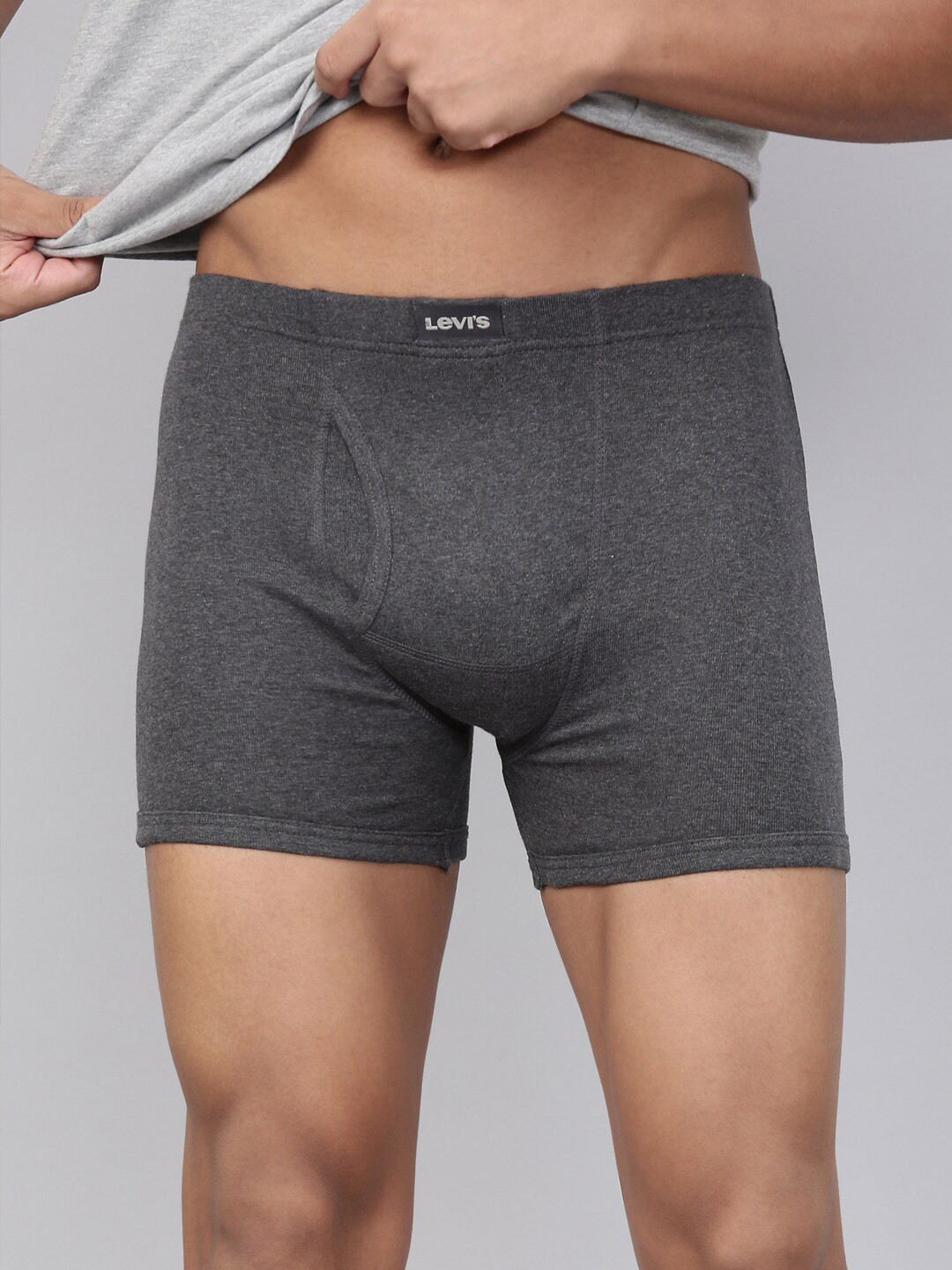 Buy Levis Men Grey Solid Cotton Trunk #010 BOXER BRIEF DK GMEL P1 ...