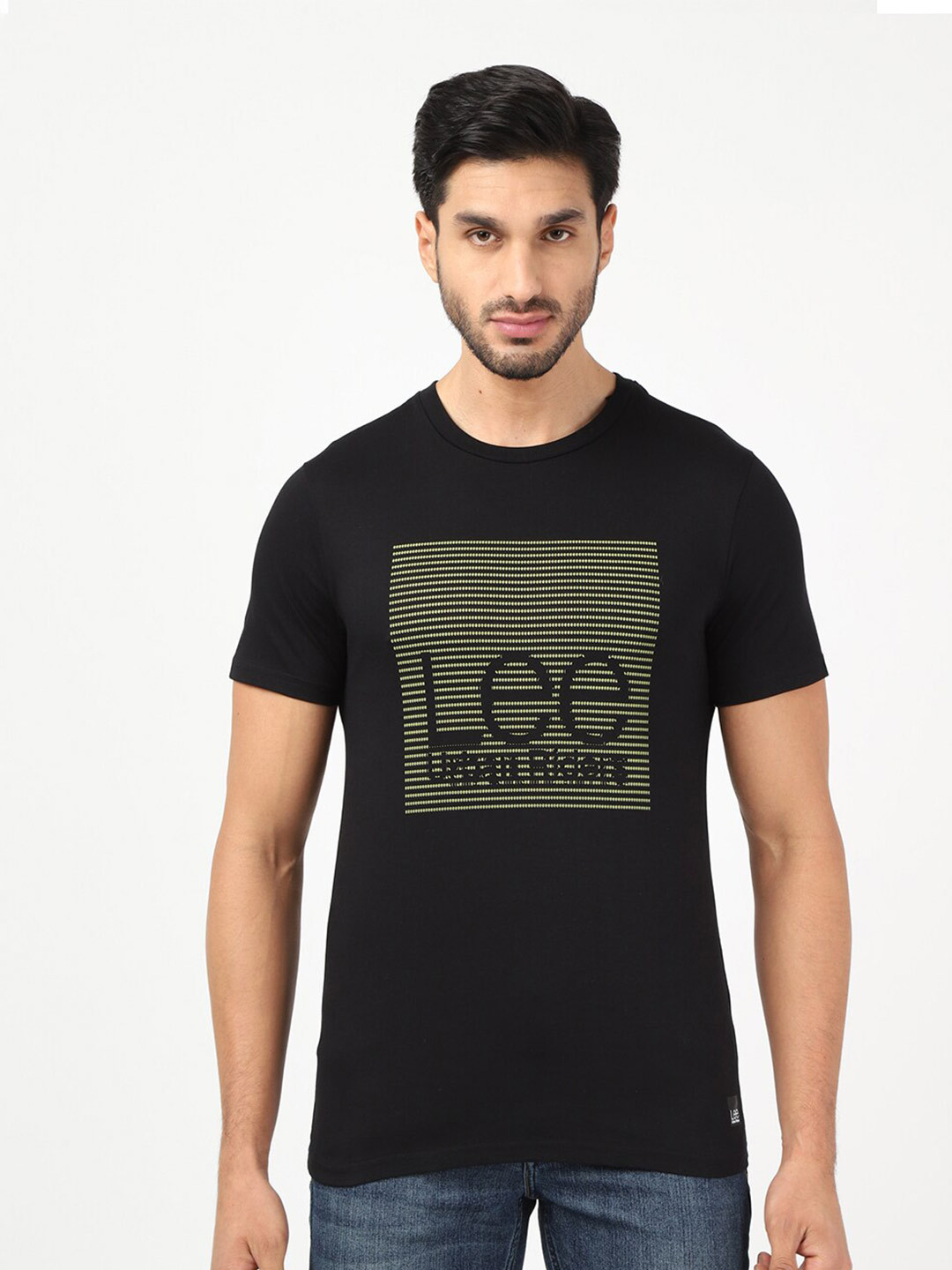 Buy Lee Men Black Typography Printed Slim Fit T Shirt - Tshirts for Men ...