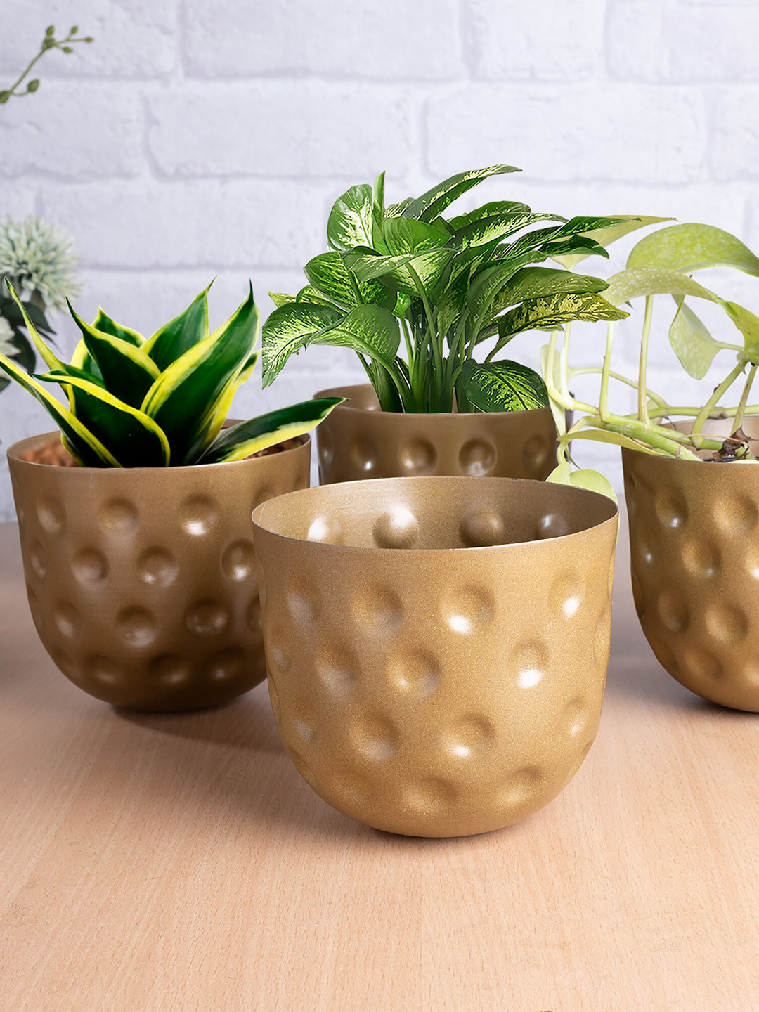 Buy Homesake Set Of 4 Gold Colored Textured Bucket Planters - Planters ...