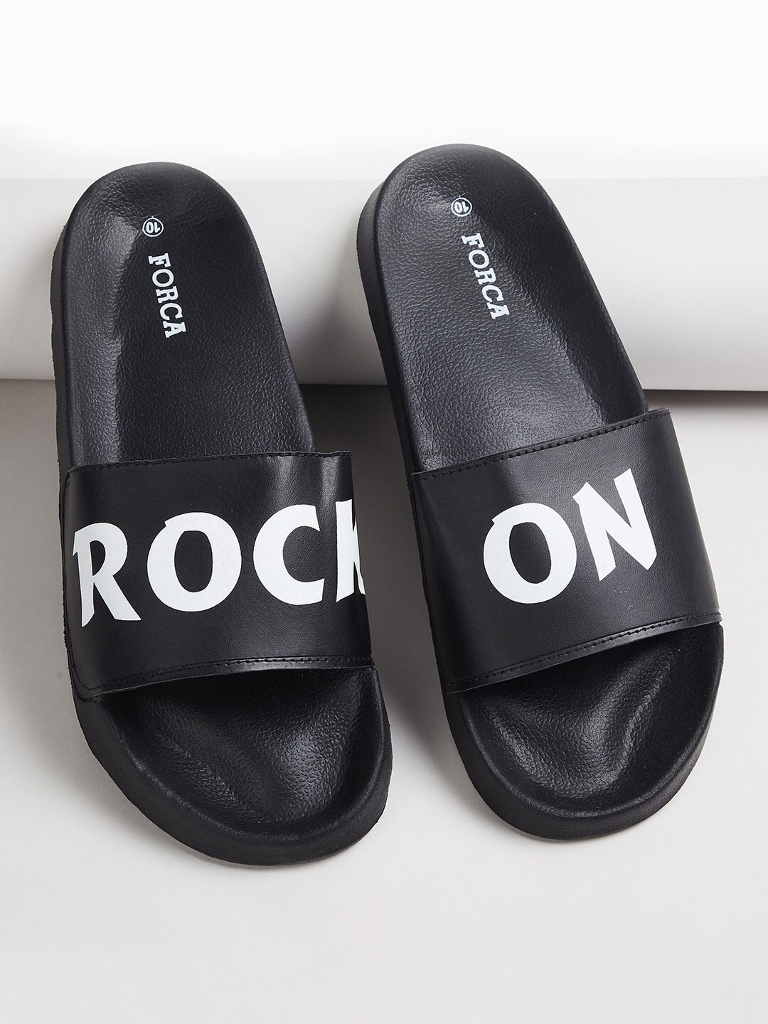 Buy Forca By Lifestyle Men Black & White Printed Rubber Slip On Flip ...