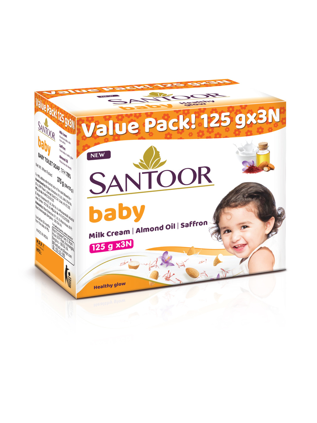 Buy Santoor Kids Set Of 3 Baby Soap With Milk Cream & Almond Oil 125g ...