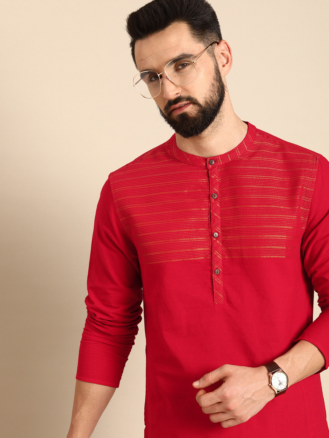 Buy Anouk Men Red Striped Pure Cotton Kurta - Kurtas for Men 18602940 ...