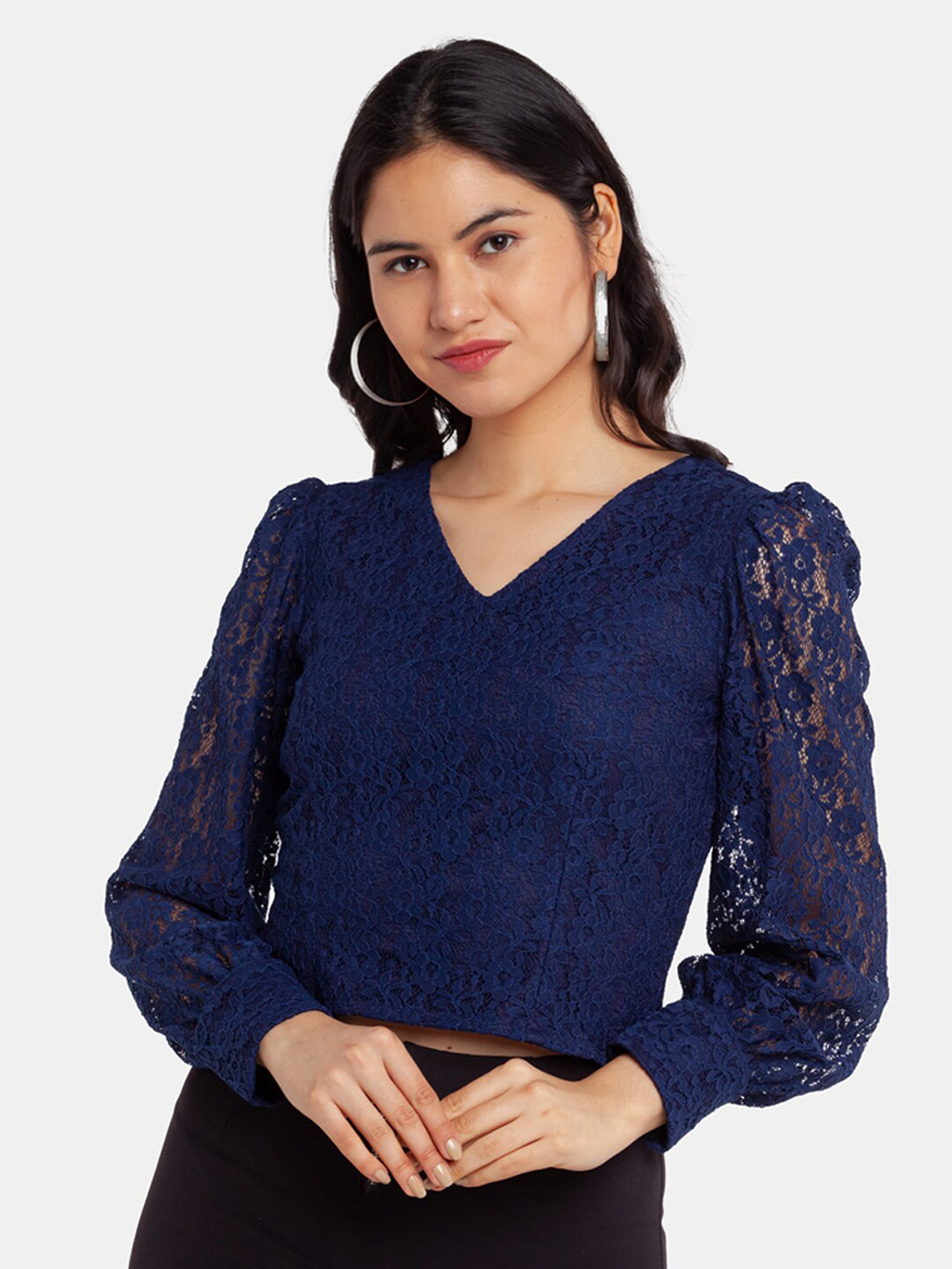 Buy Zink London Blue Lace Crop Top - Tops for Women 18604702 | Myntra