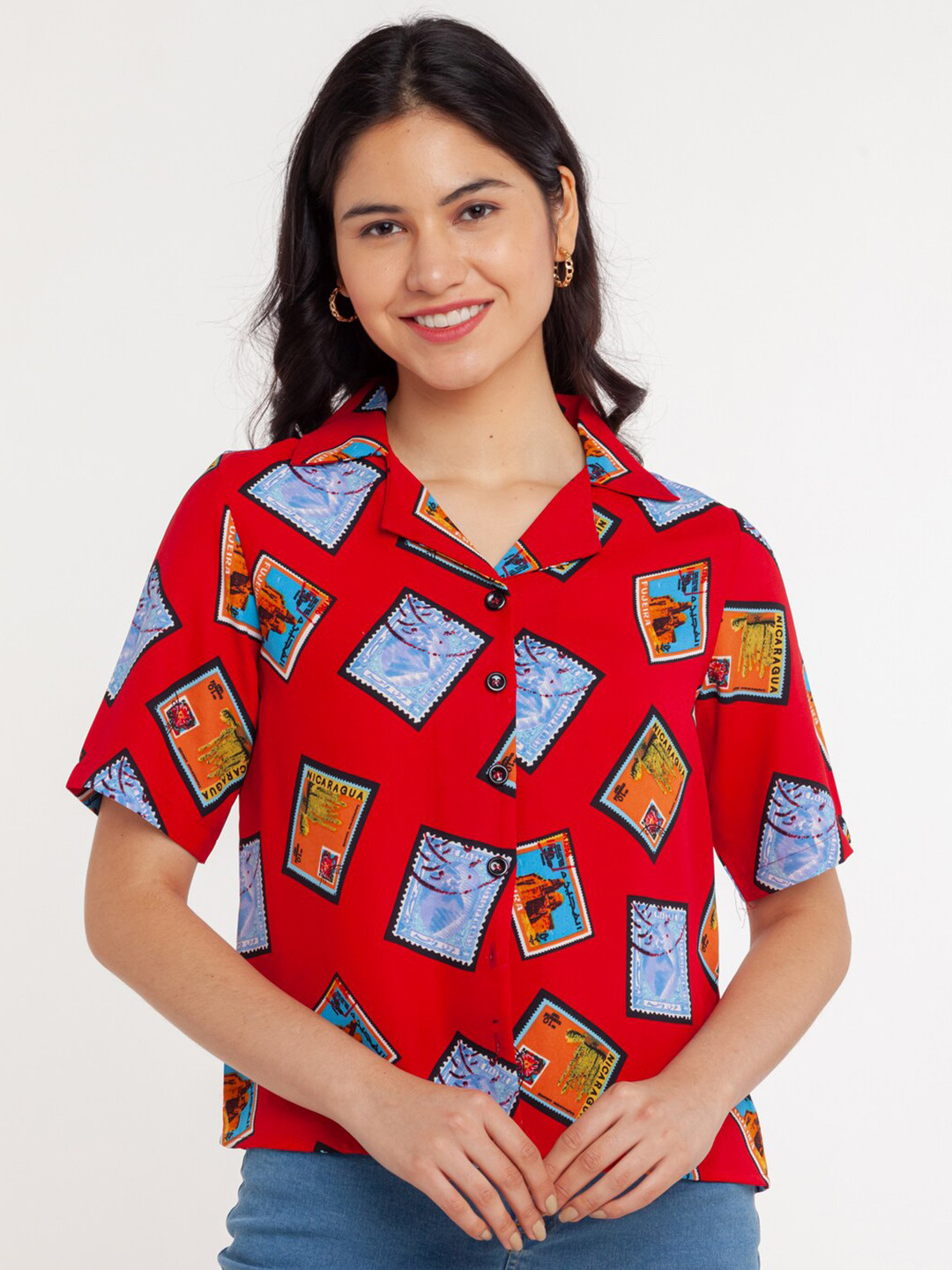 Buy Zink London Women Red Printed Casual Shirt - Shirts for Women ...