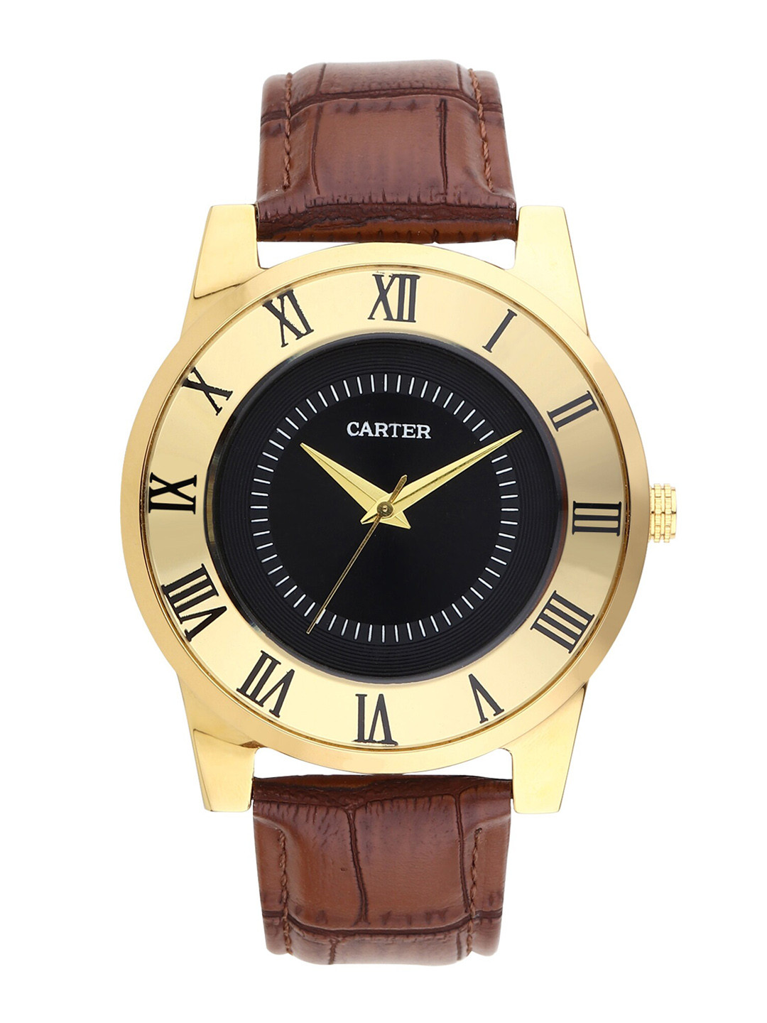 Buy Sandy D Carter Men Black Brass Embellished Dial & Brown Leather ...